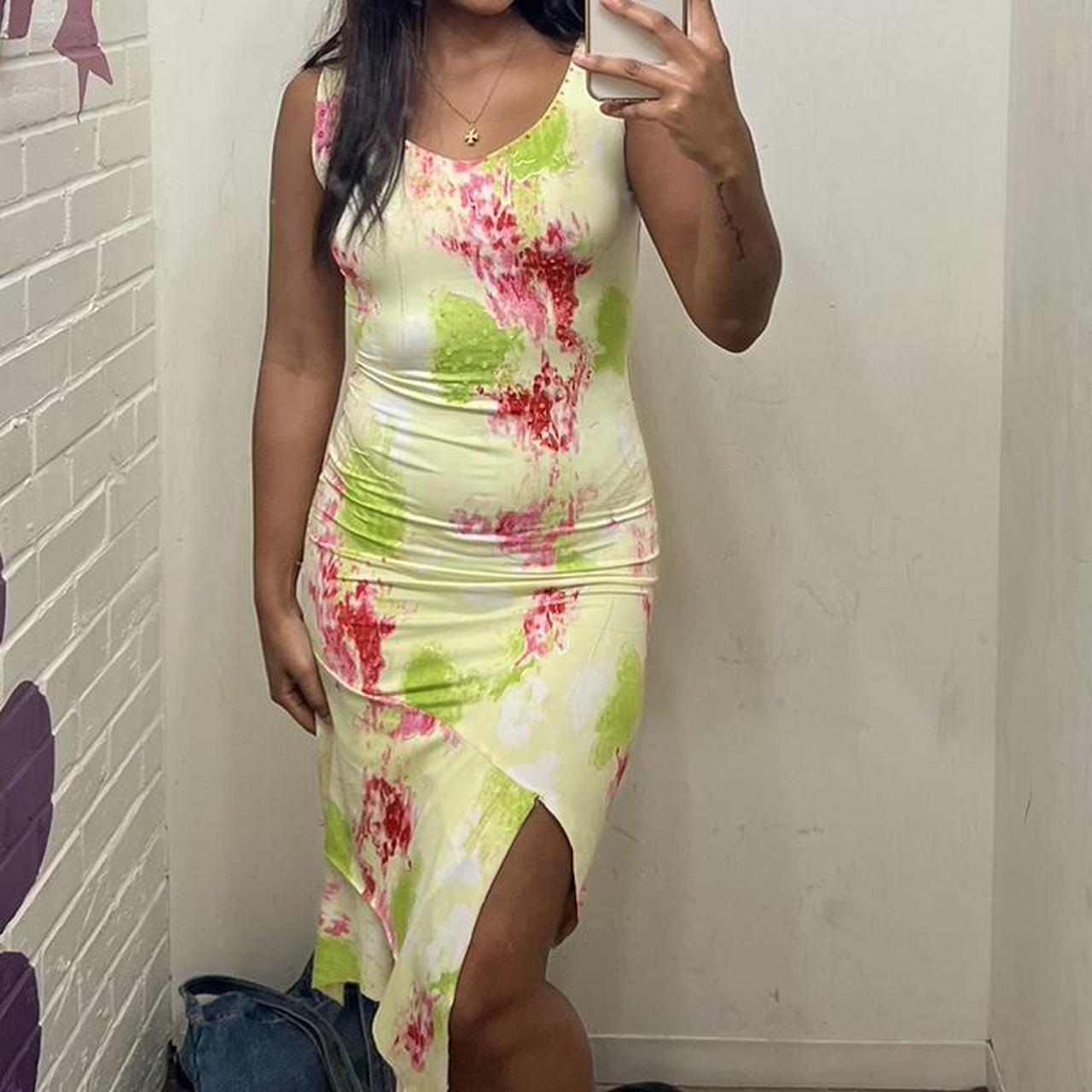 Réalisation Par Women's Green and Pink Dress | Depop