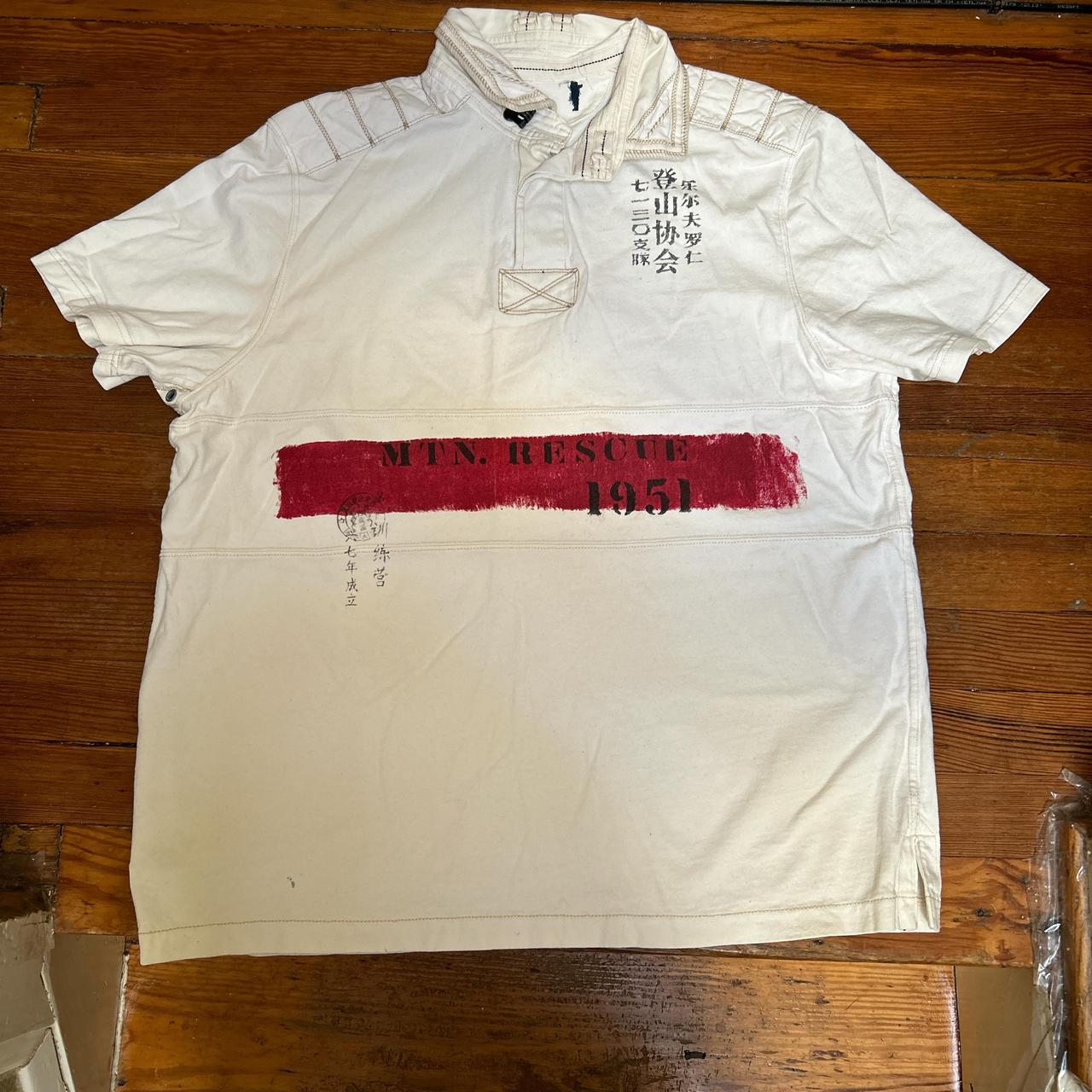 Men’s vintage Japanese Polo shirt with red paint... - Depop