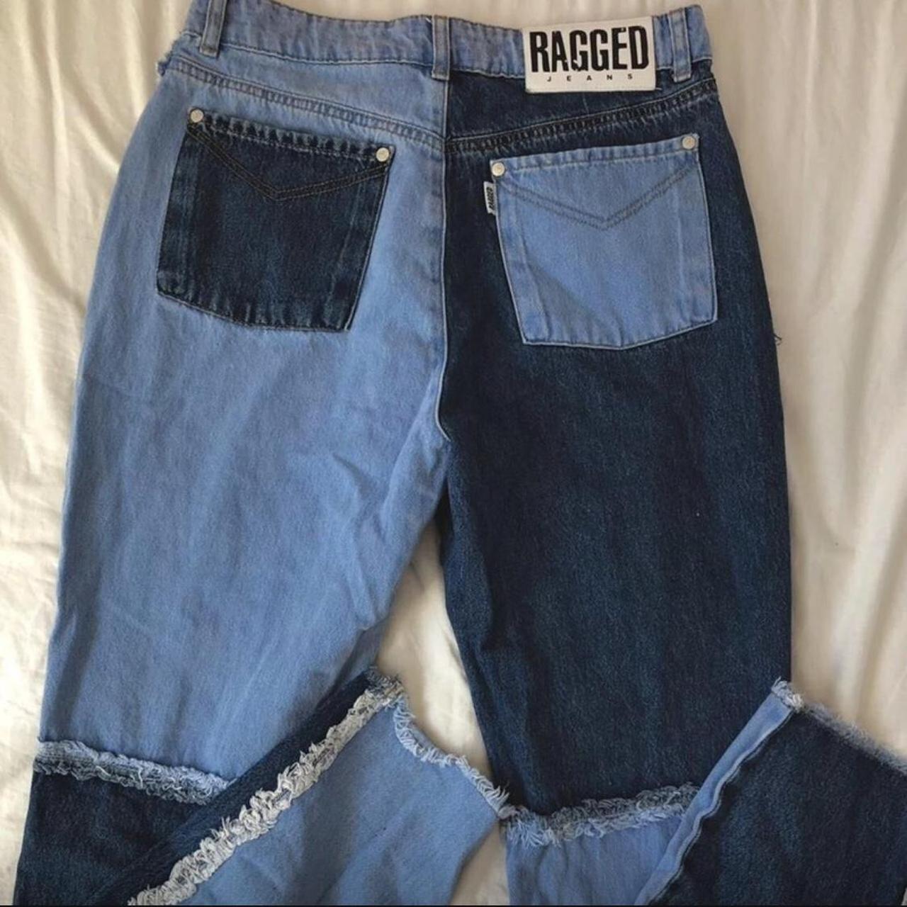 RAGGED jeans - freak jean. Contrast colour , bootcut... - Depop