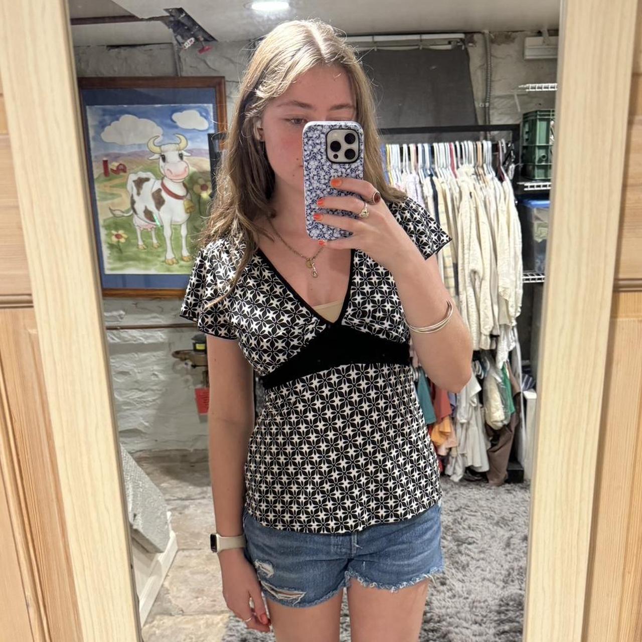 “tempted” black and white patterned milkmaid... | Depop