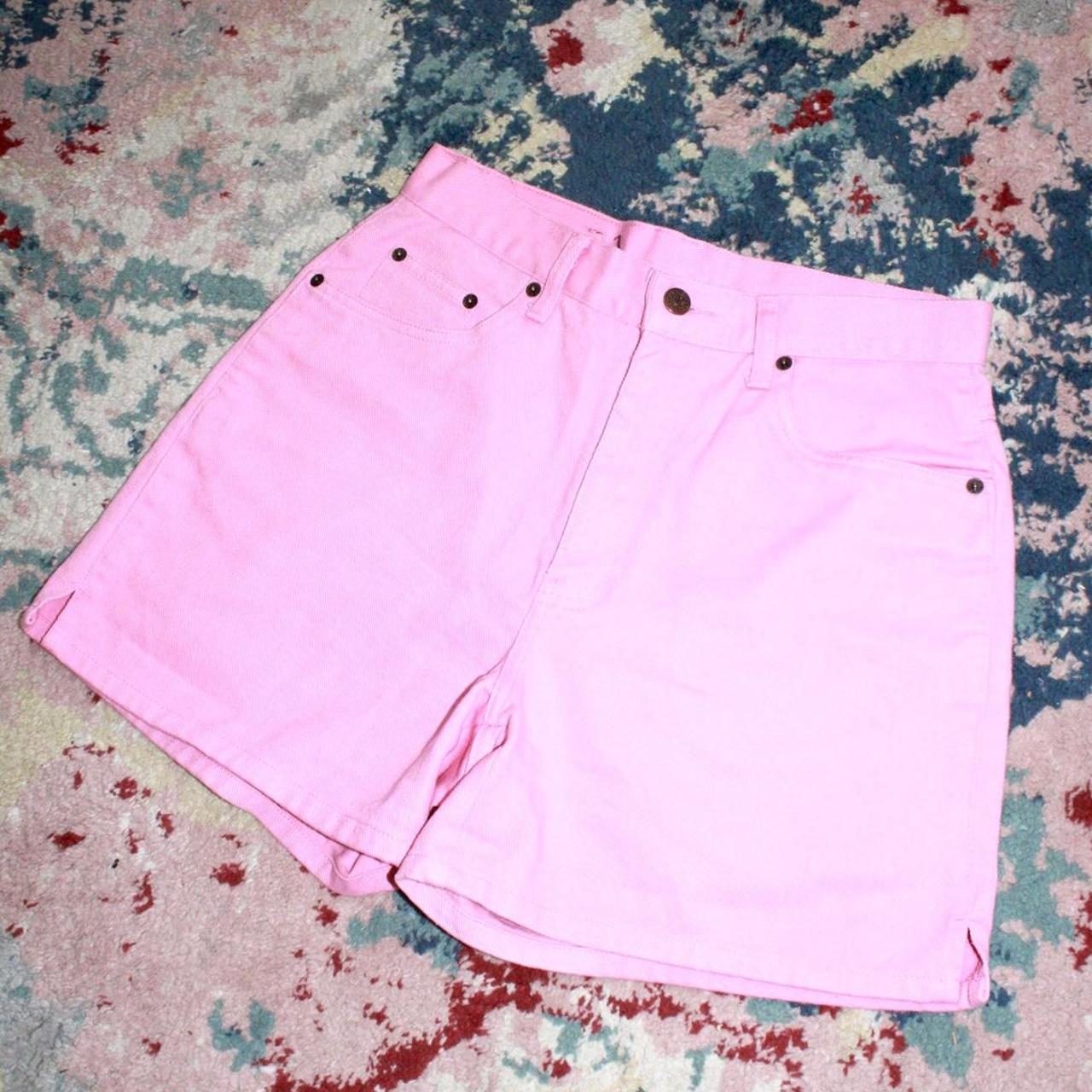 Vintage High-Waisted 90s Pink Denim Shorts by Bill... - Depop