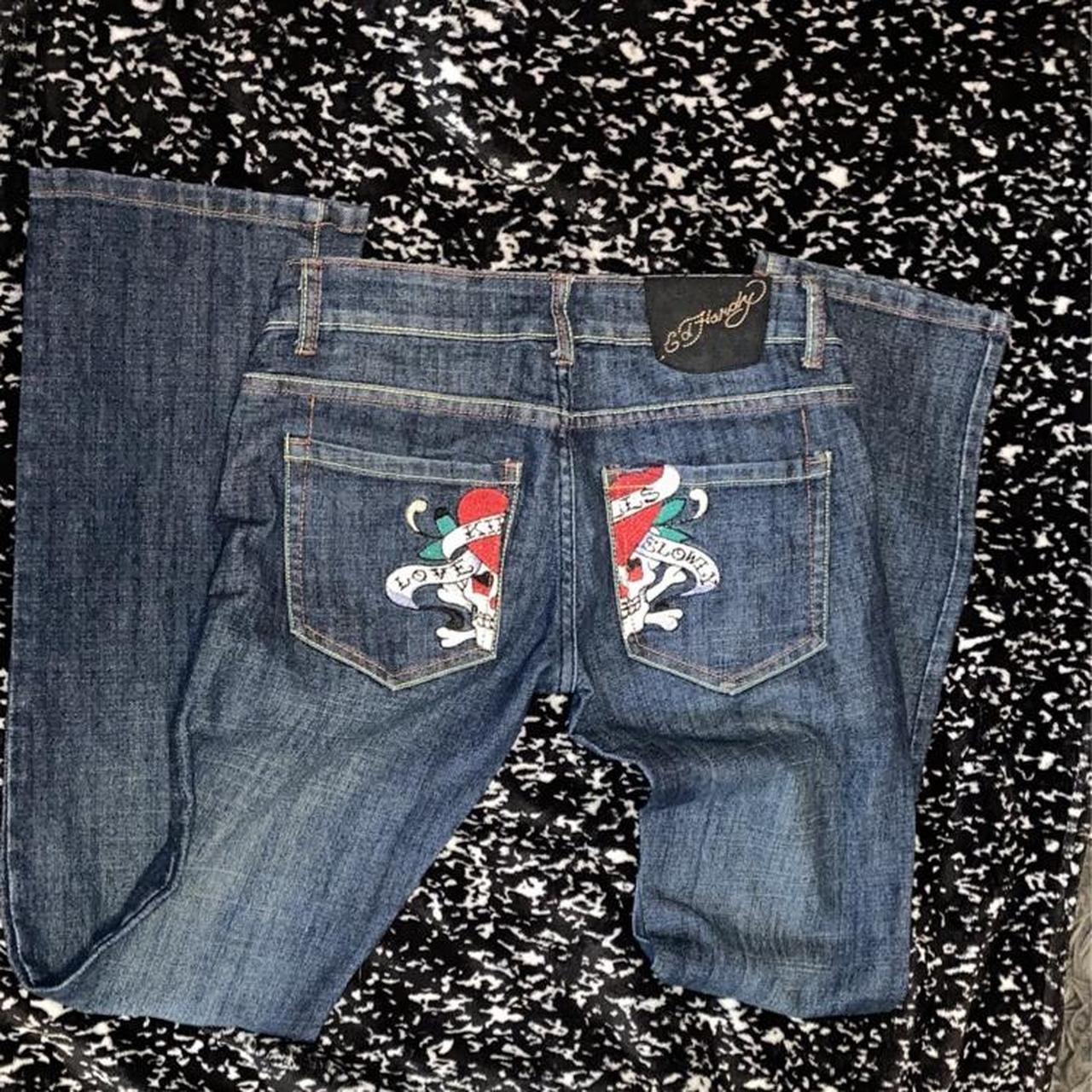 Ed hardy bootcut low waisted jeans around a size 6 - Depop