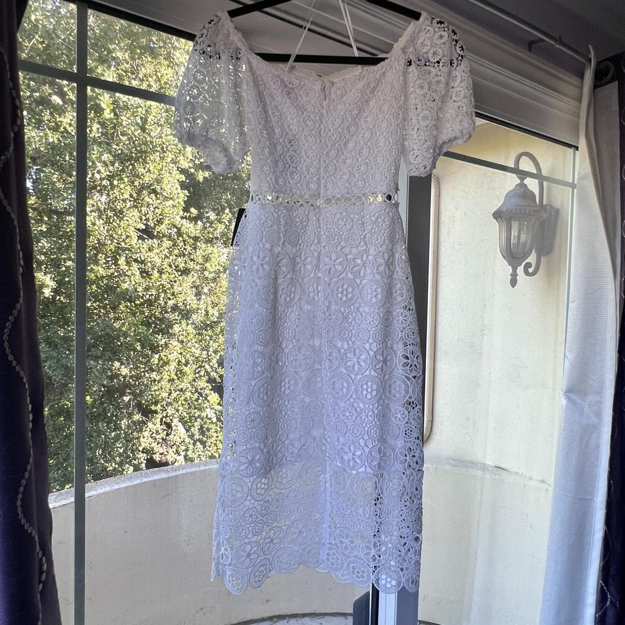 NEW WITH TAG white lace mesh sheer dress crochet 70s... - Depop