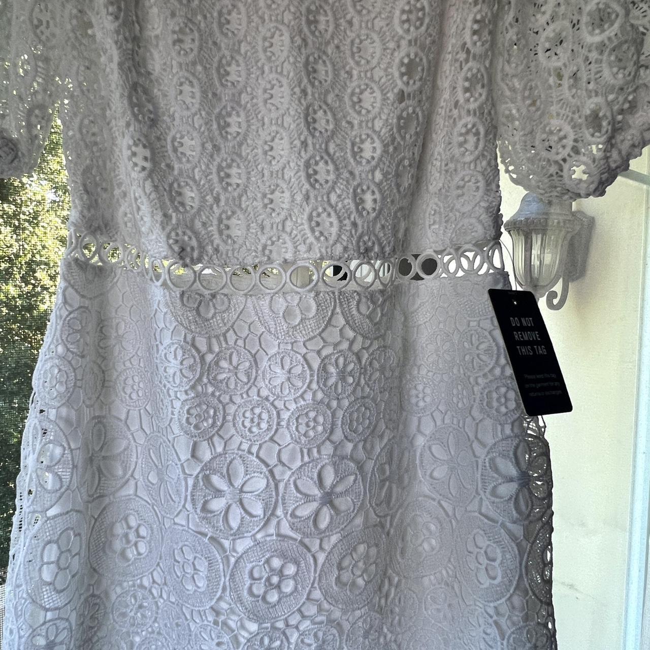 NEW WITH TAG white lace mesh sheer dress crochet 70s... - Depop