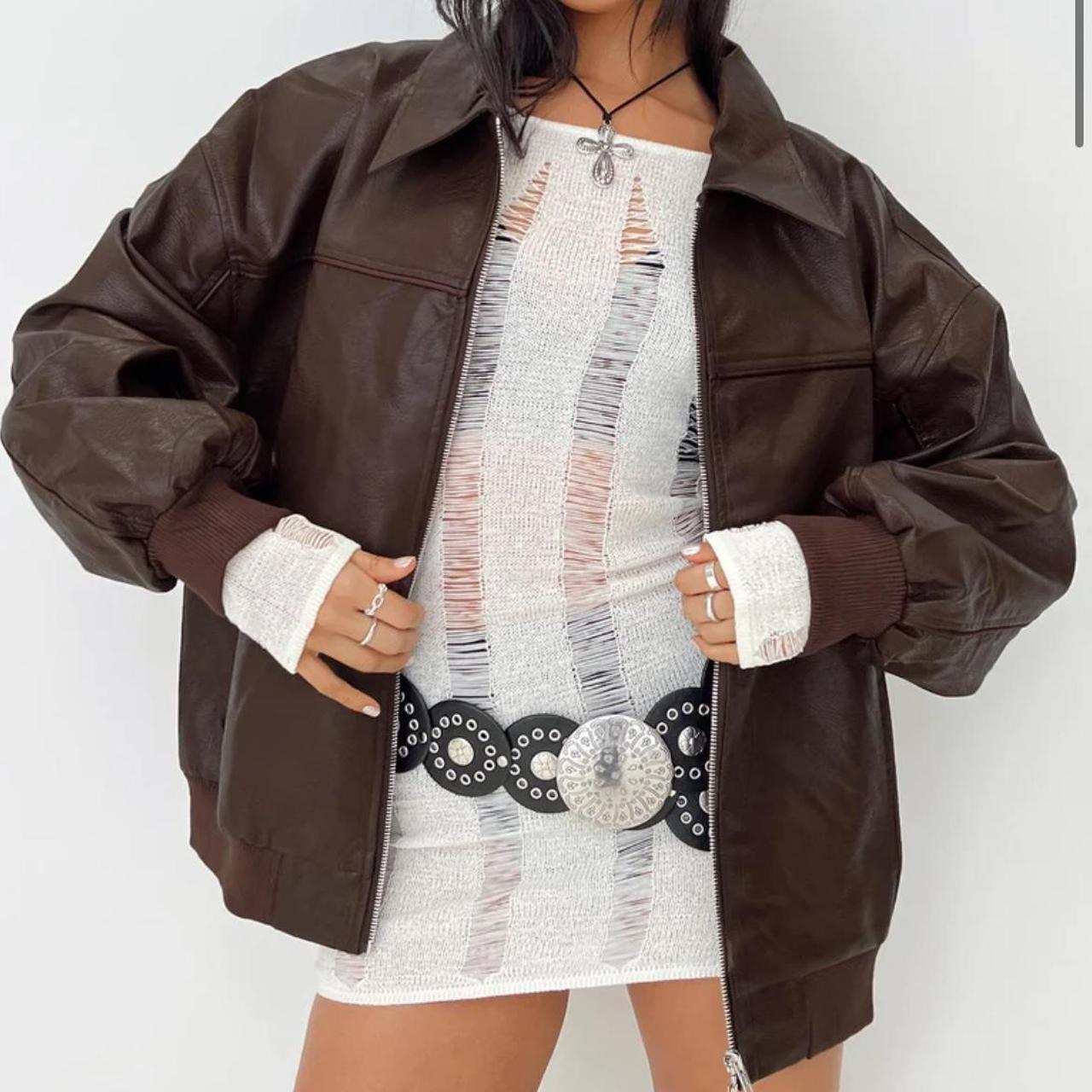 Princess Polly Faux Leather Goldsmith Bomber Jacket... - Depop