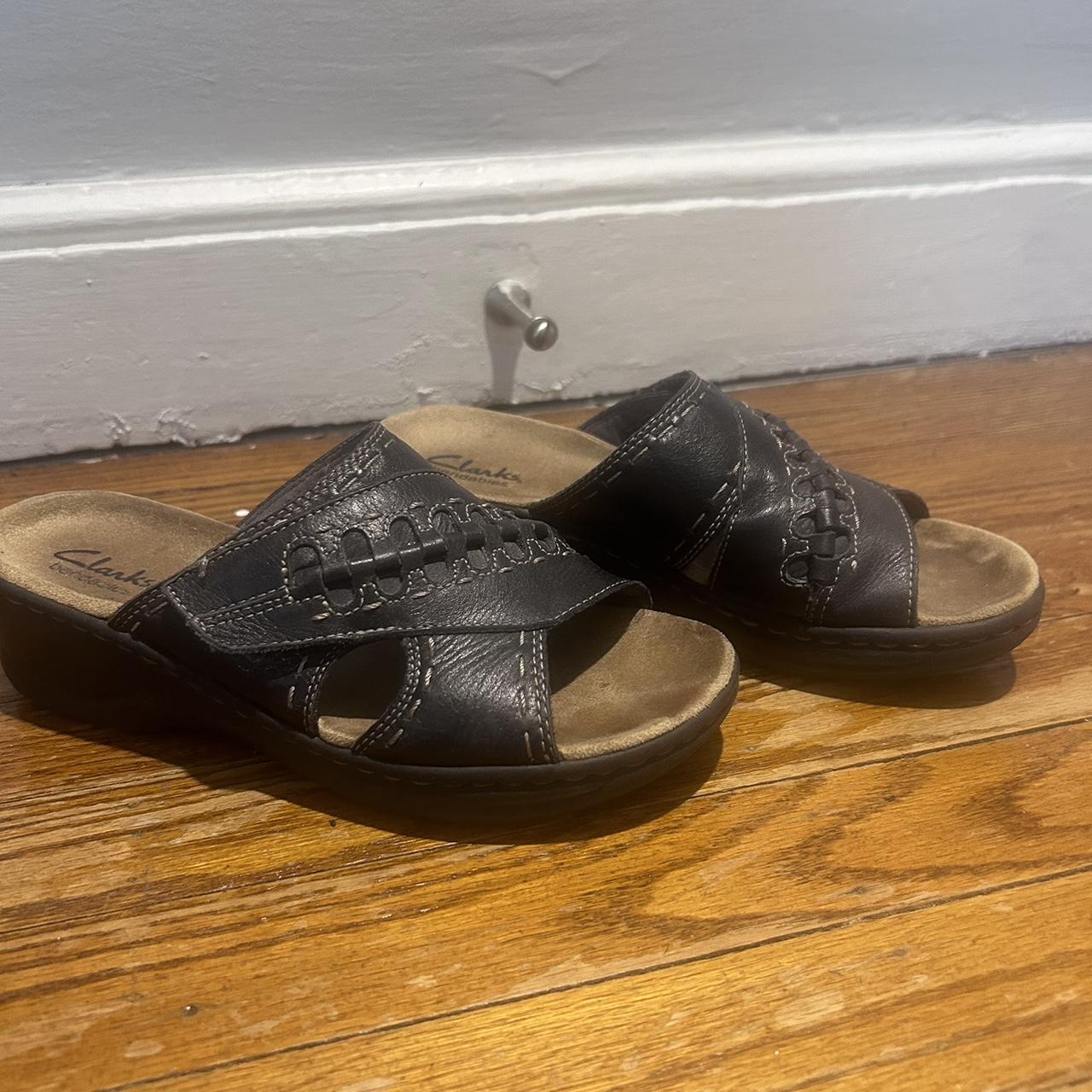 Super cute black sandals! Semi platform Size: 5 - Depop