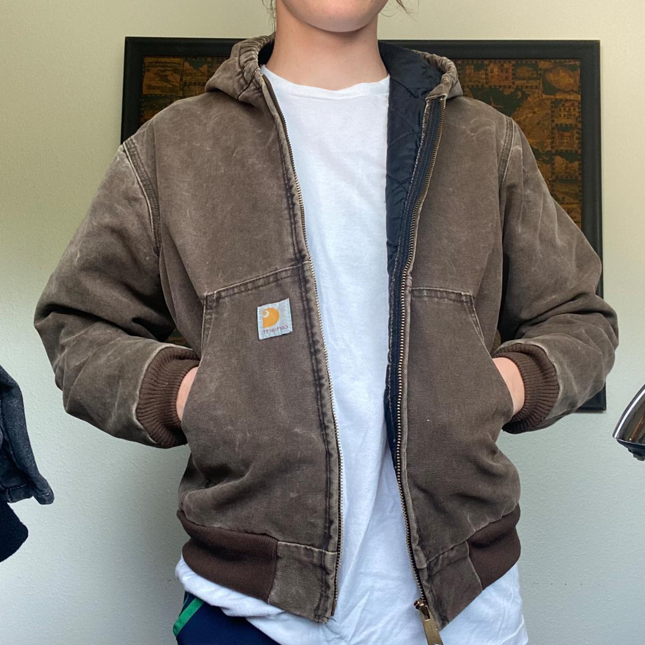 Carhartt Women's Khaki and Grey Jacket | Depop