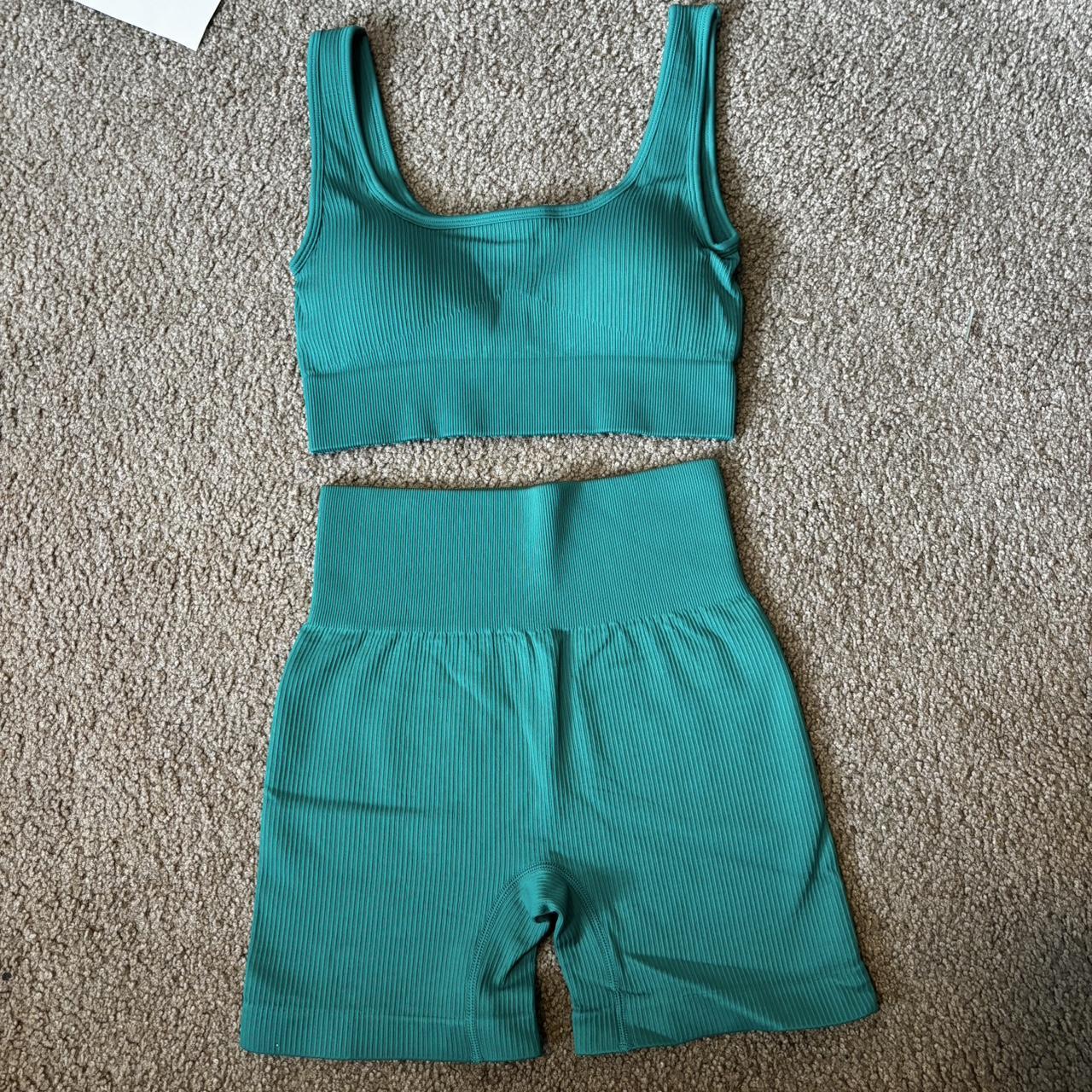 turquoise green ribbed workout set #brandnew... - Depop