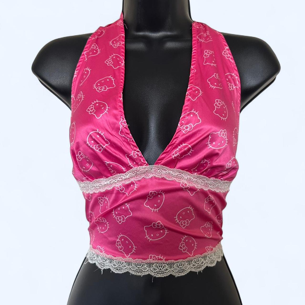 Pink Hello Kitty lace trim halter top #y2kfashion... | Depop