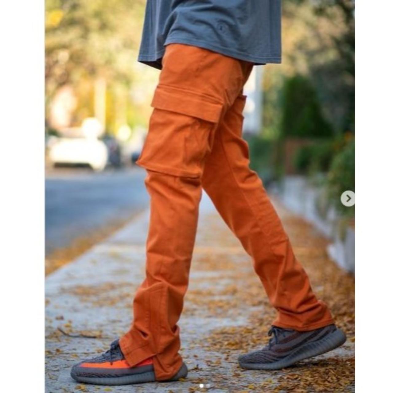 KDNK Men's Orange Cargo Pants Slim Fit Size 32... - Depop
