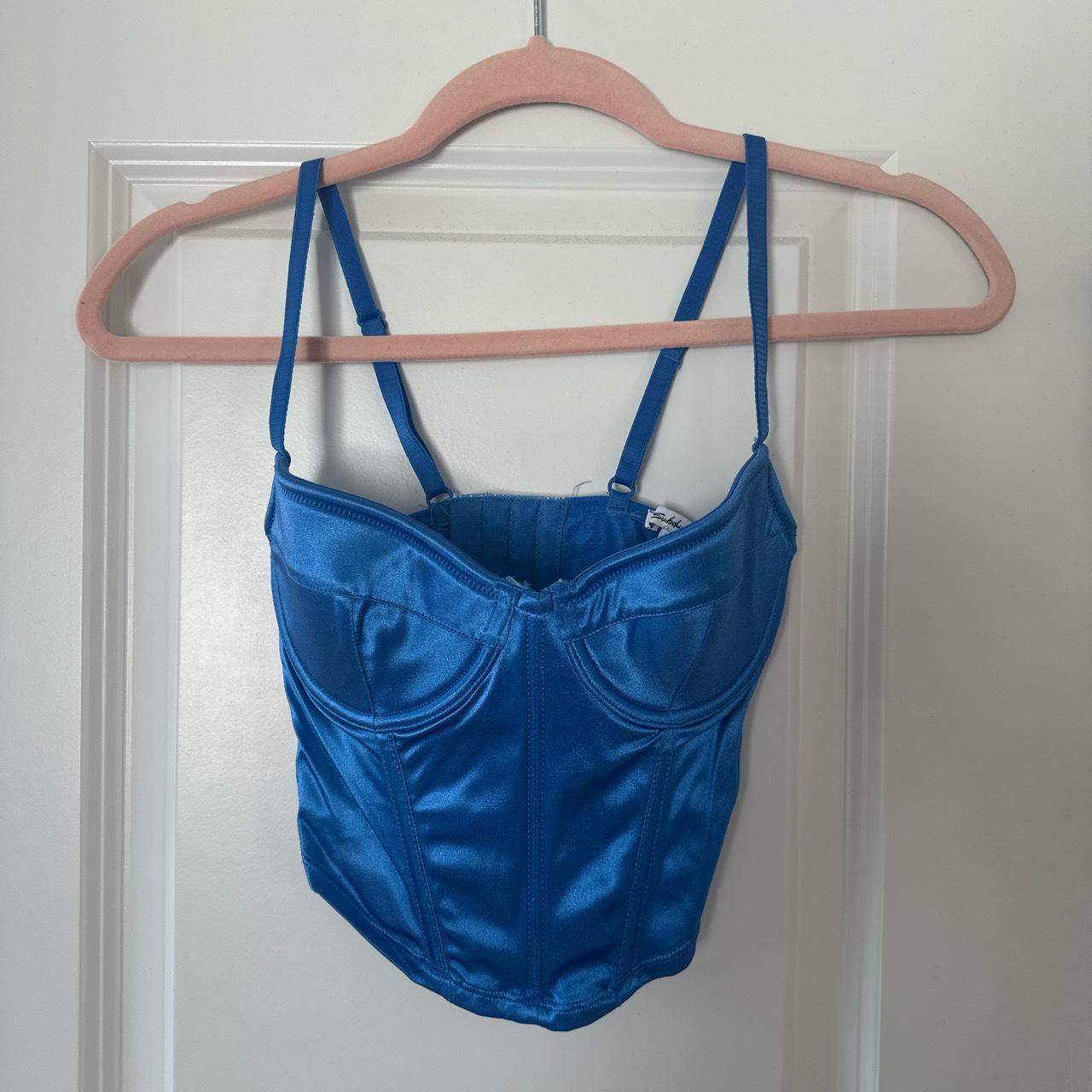 Subdued metallic blue top Adjustable straps Size small - Depop
