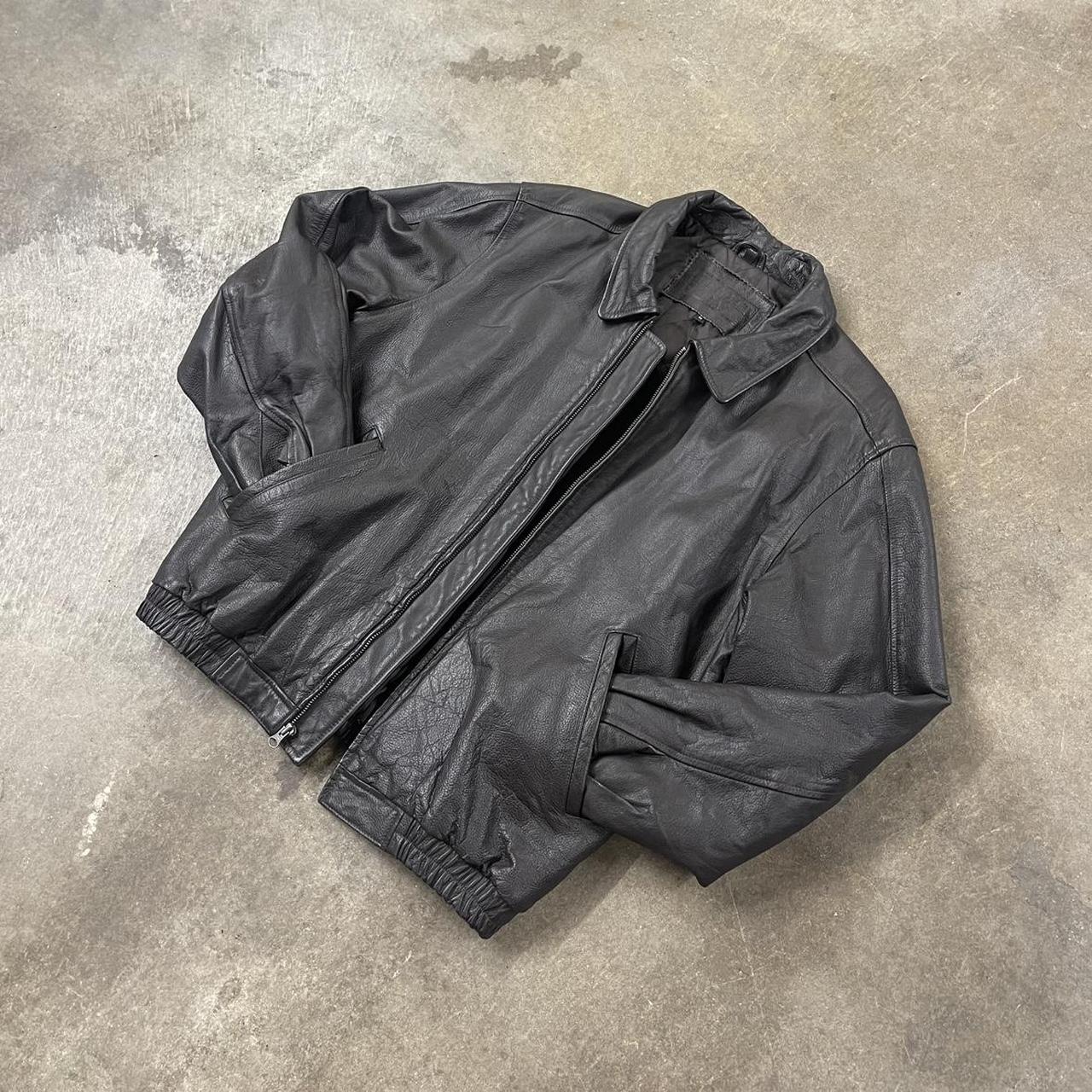 Vintage Trader Bay leather jacket : Dark brown... | Depop