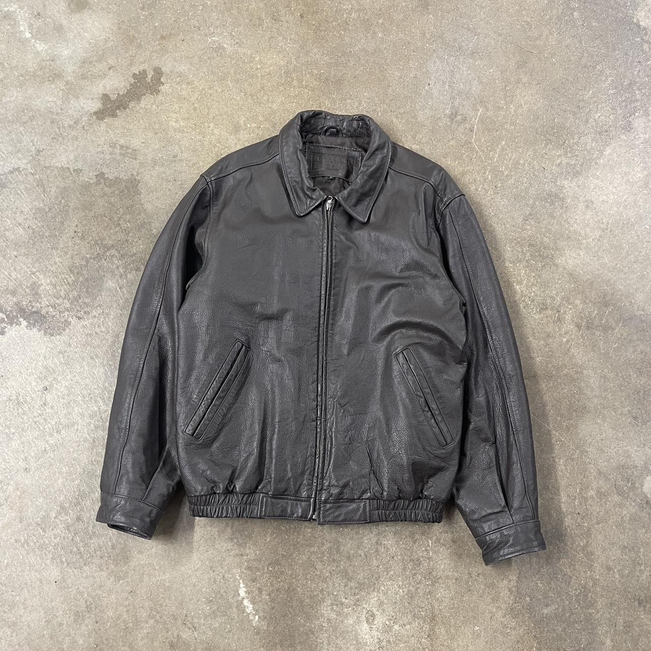 Vintage Trader Bay leather jacket : Dark brown... | Depop