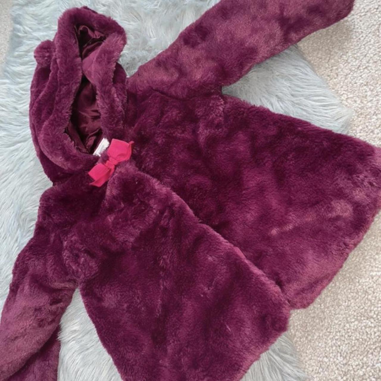 Burgundy maroon faux fur coat toddler baby girl size... - Depop