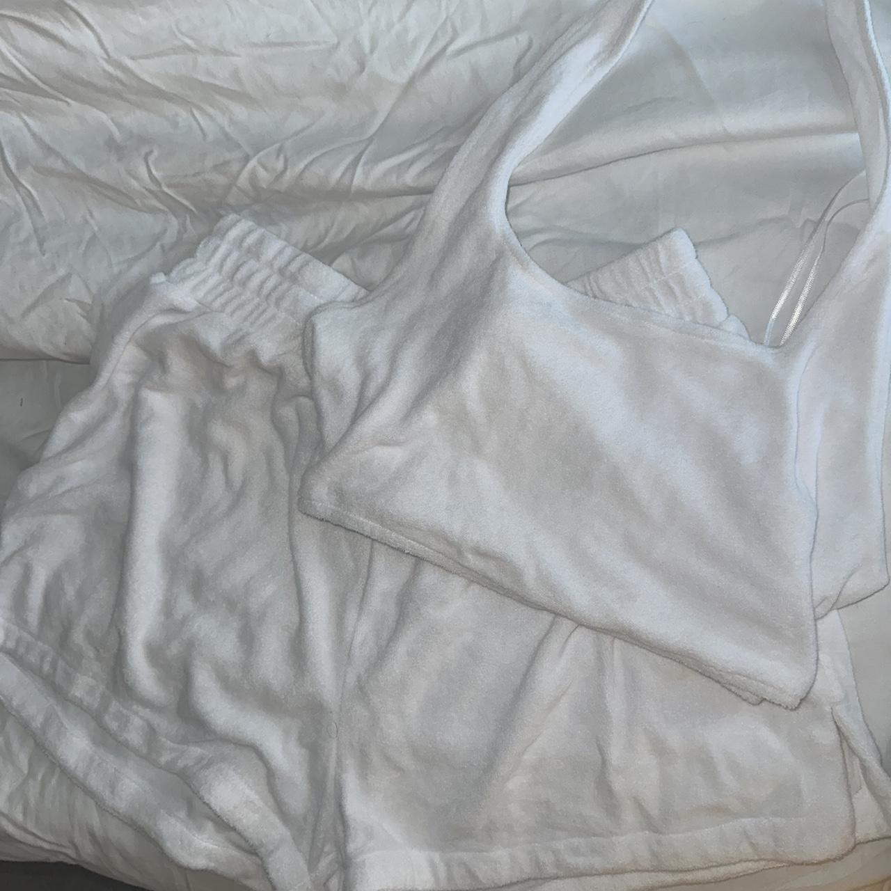 White terry cloth matching set. Stretchy shorts... - Depop
