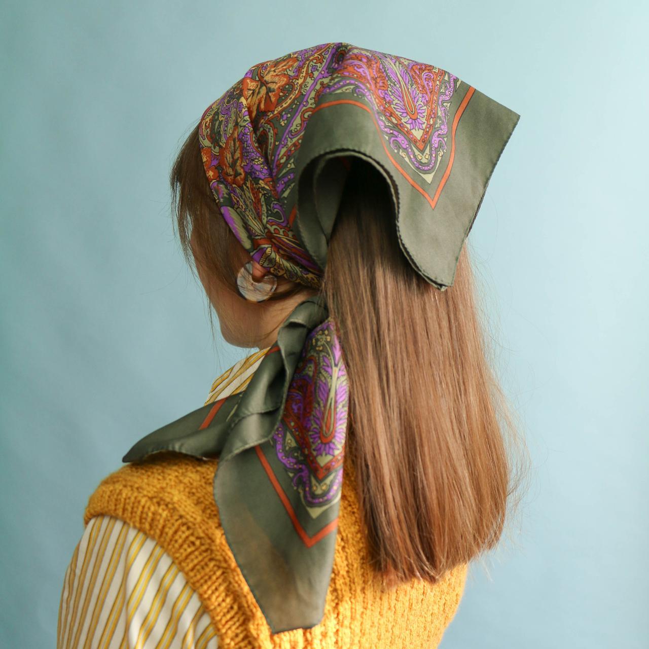 70s Pattern Scarf Vintage floral pattern square... - Depop