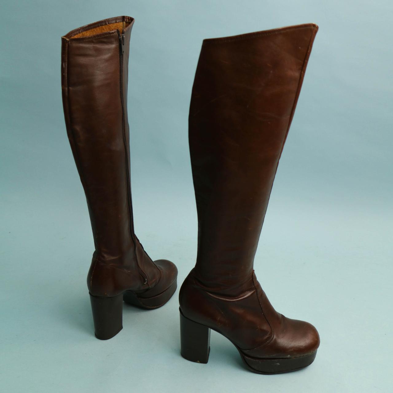 70s Platform Boots Incredible 1970s vintage brown... - Depop