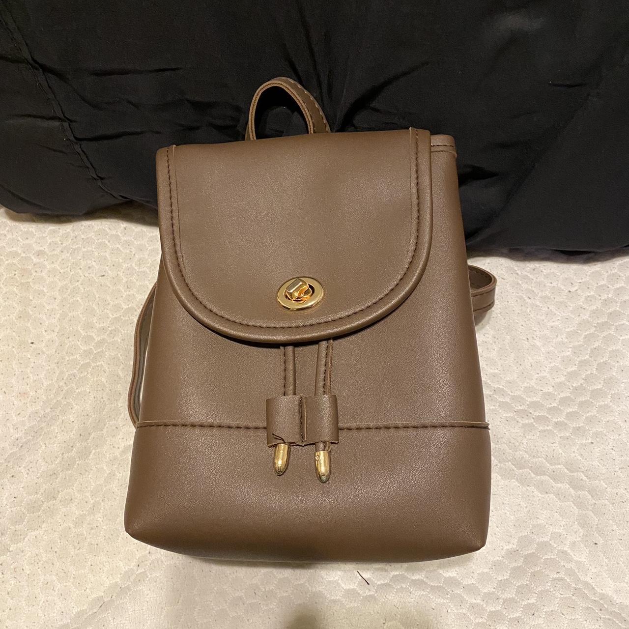 Brown mini backpack with adjustable straps #backpack - Depop