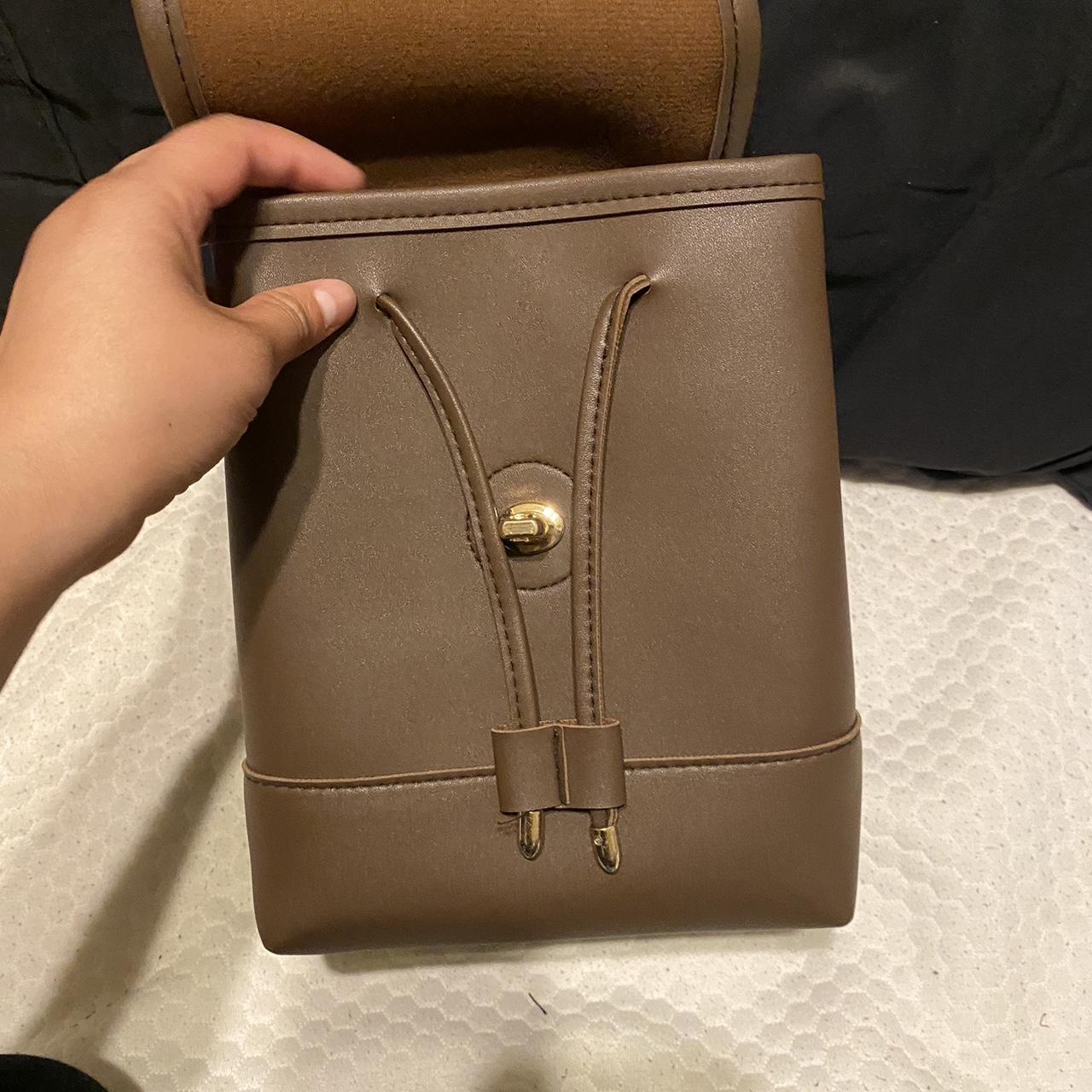 Brown mini backpack with adjustable straps #backpack - Depop