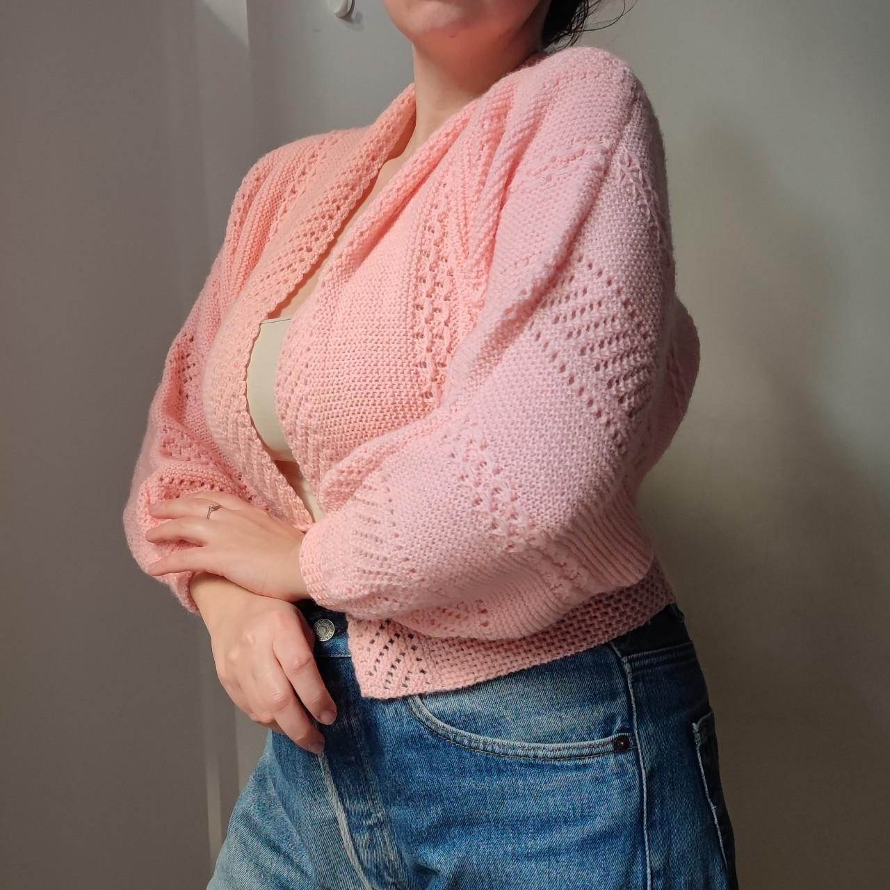 🇬🇧 Dainty Vintage Pink Cardigan With Puff Sleeves Depop