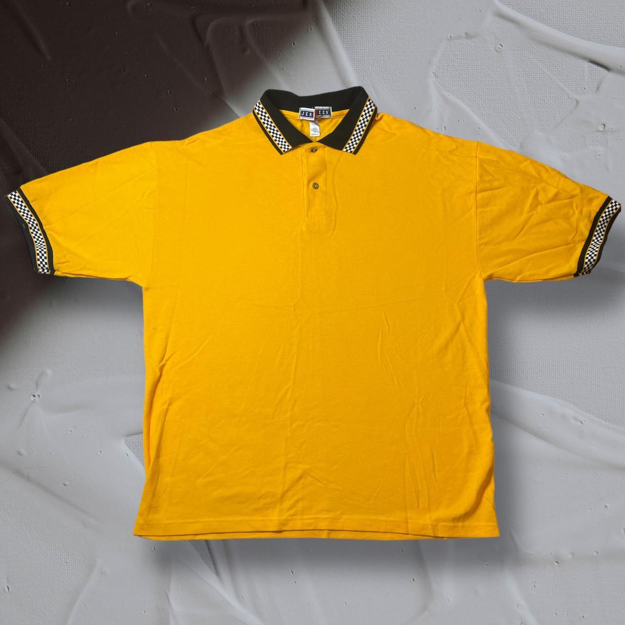 Oversized polo yellow shirt with checkered... - Depop