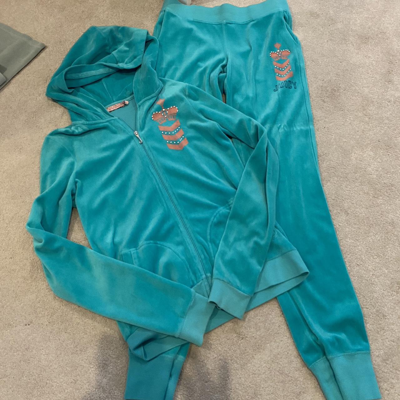 Kids Juicy Couture teal sweatsuit. Kids size 14. - Depop