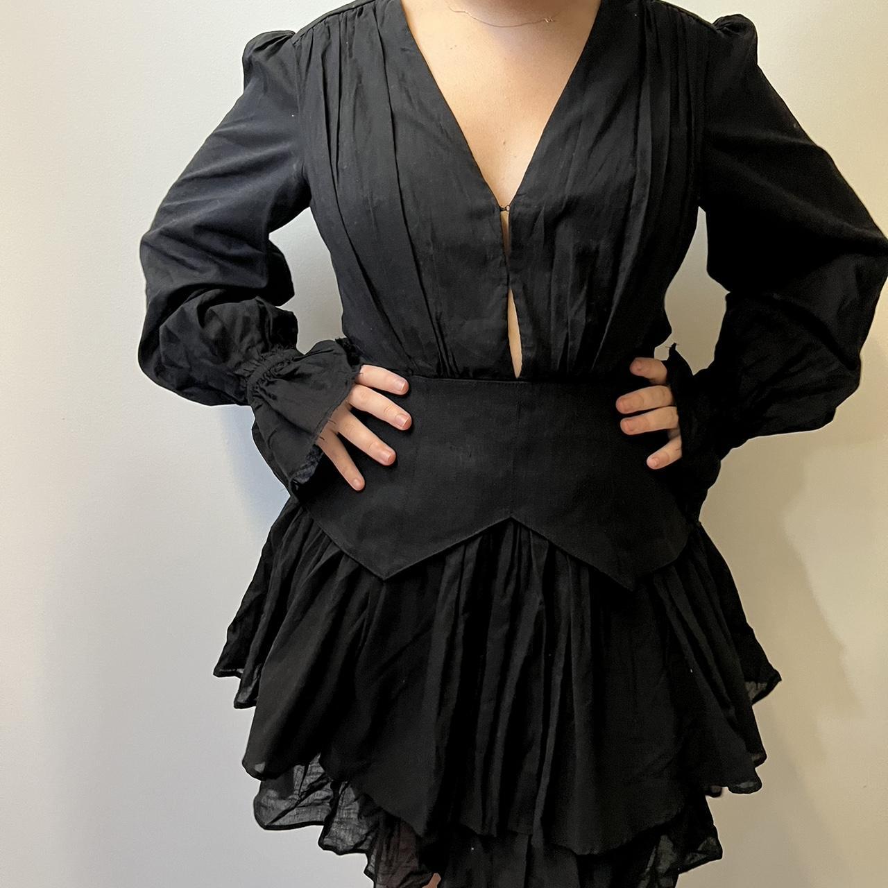 aje- black ruffle dress size 8-10 worn twice rrp $350 - Depop
