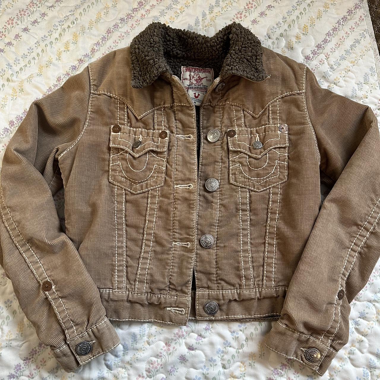 true religion jimmy big T jacket two toned brown... - Depop