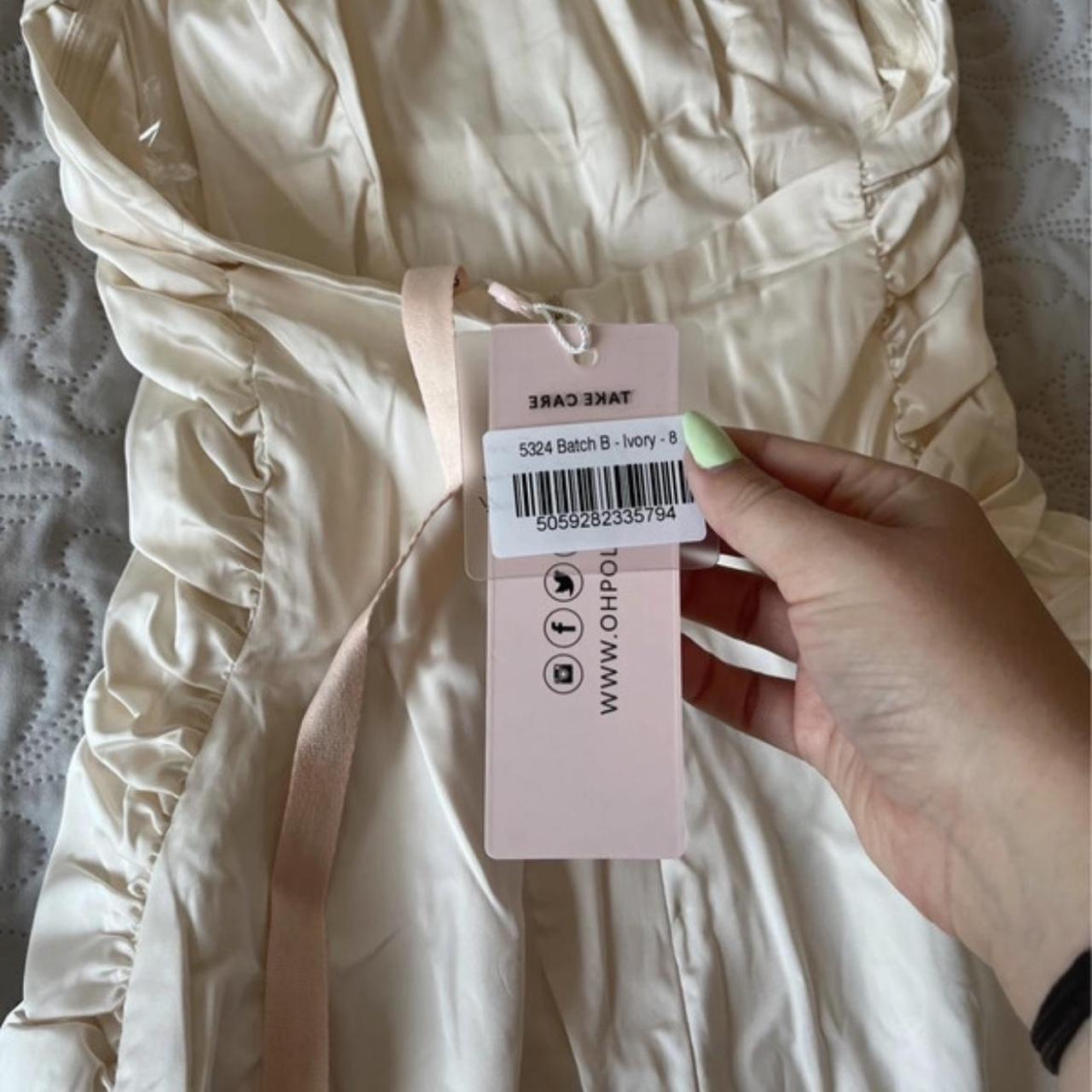 CAP FERRAT Strapless Satin Mini Dress in Ivory 8 - Depop