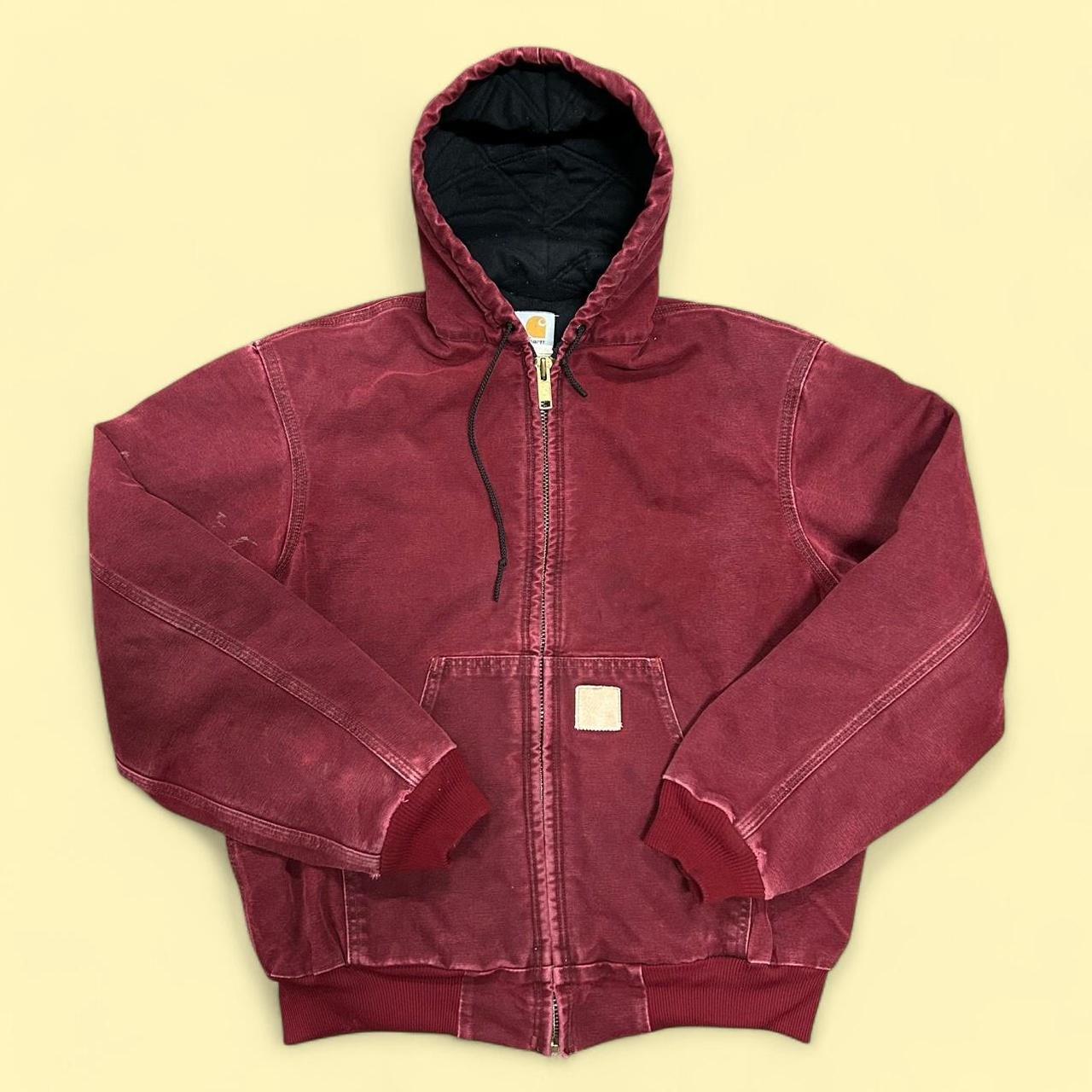 Ultra Rare crimson hooded Carhartt jacket Almost... | Depop