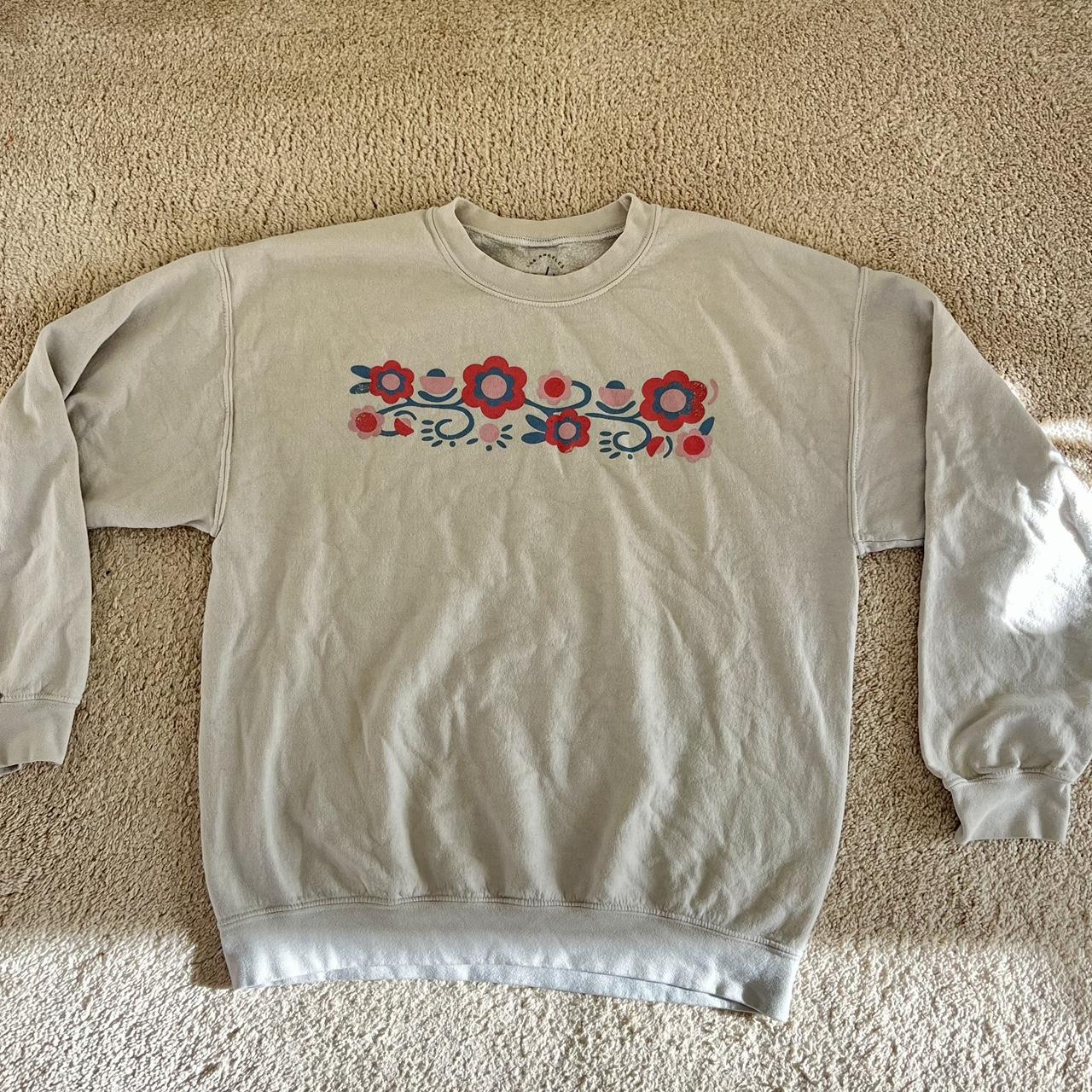 pacsun cream crewneck with flower design size M used... | Depop