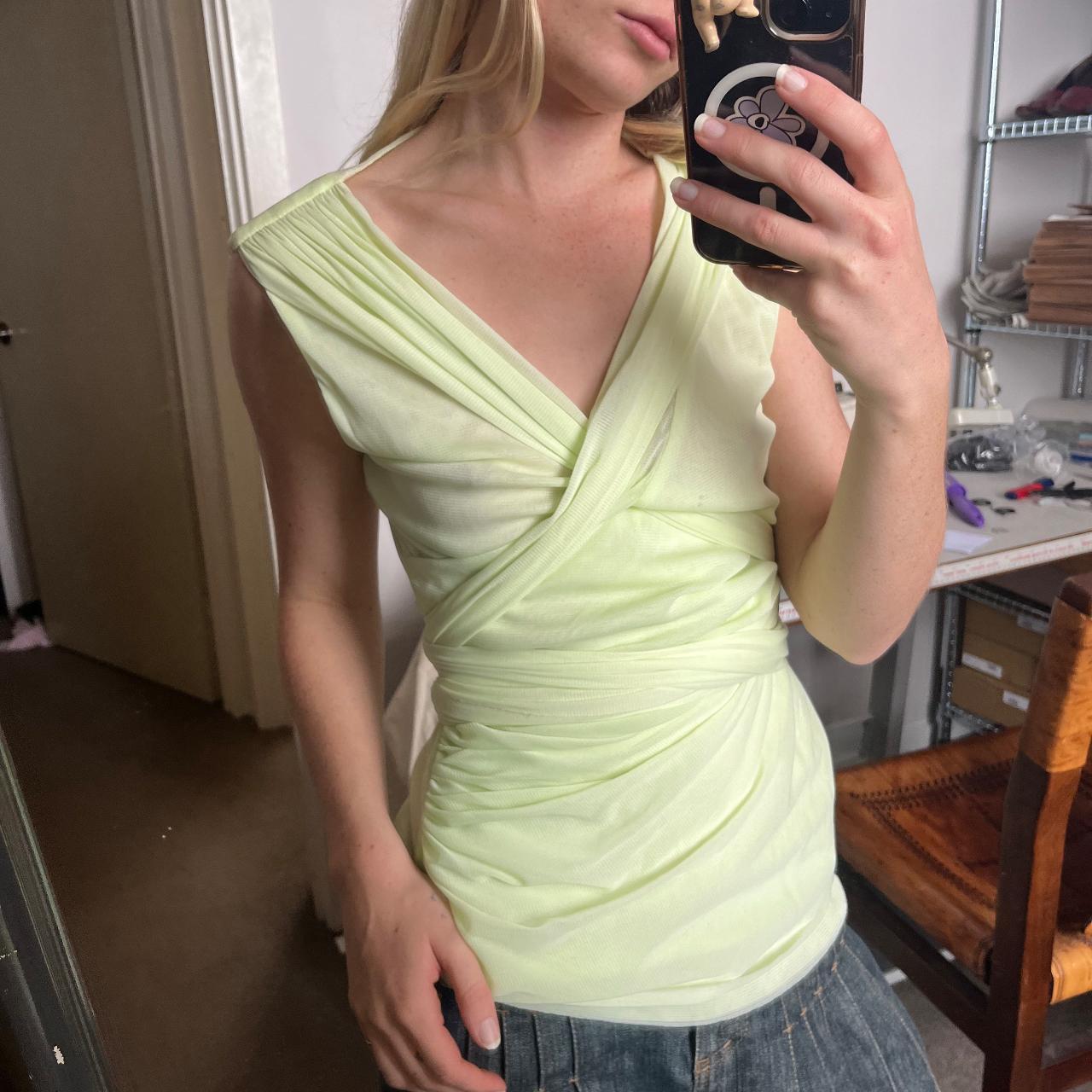 yellow mesh top that can be worn multiple ways using... - Depop