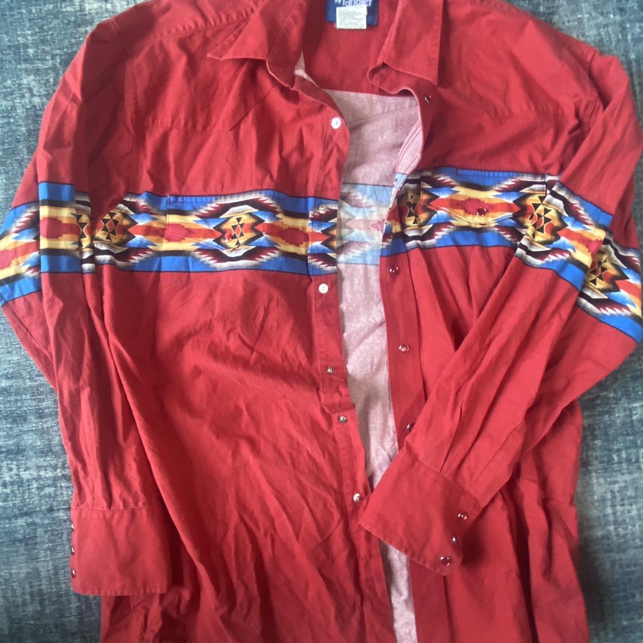 Vintage Wrangler button up with beautiful red... - Depop