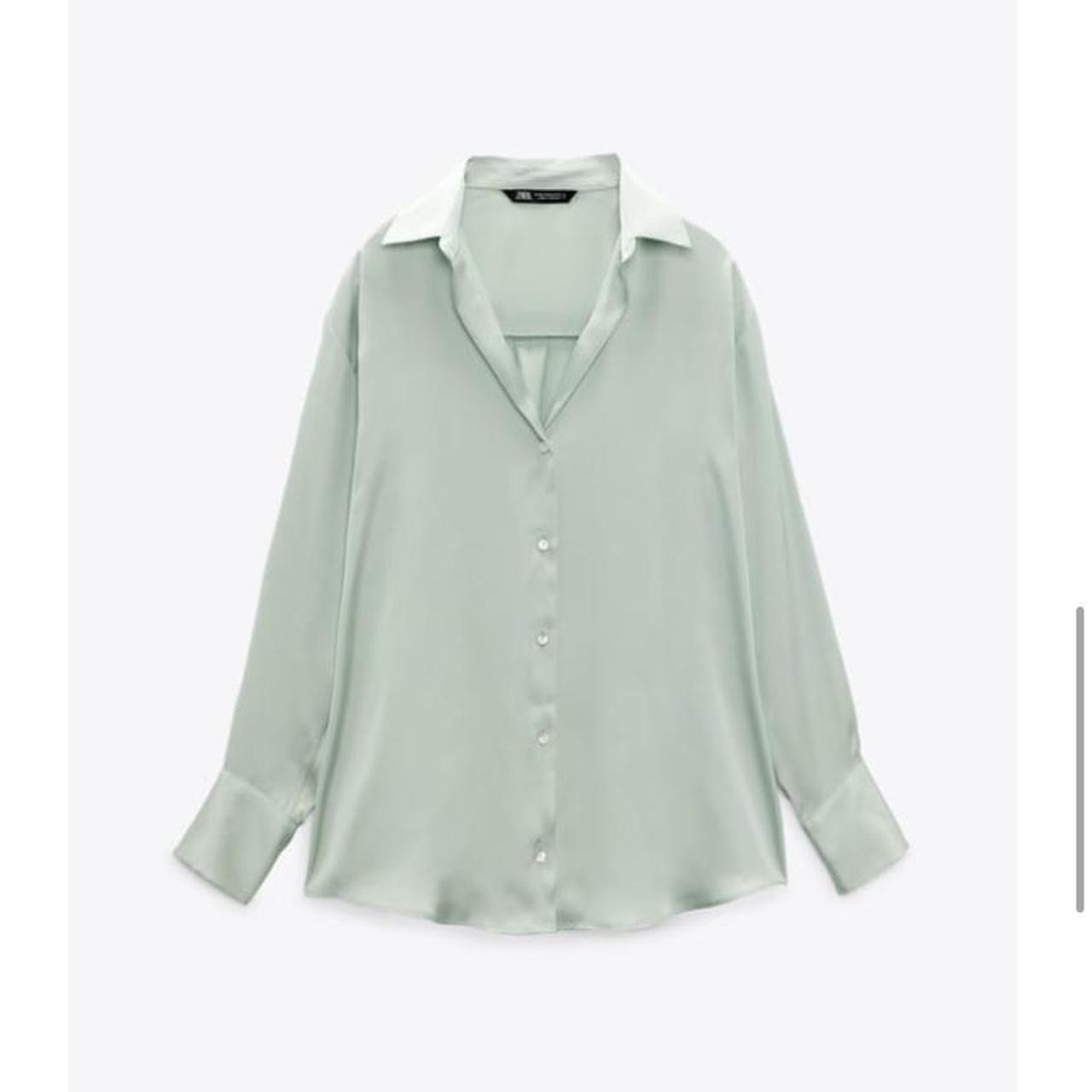 Zara Satin Shirt in Light Green XS Brand new with... - Depop