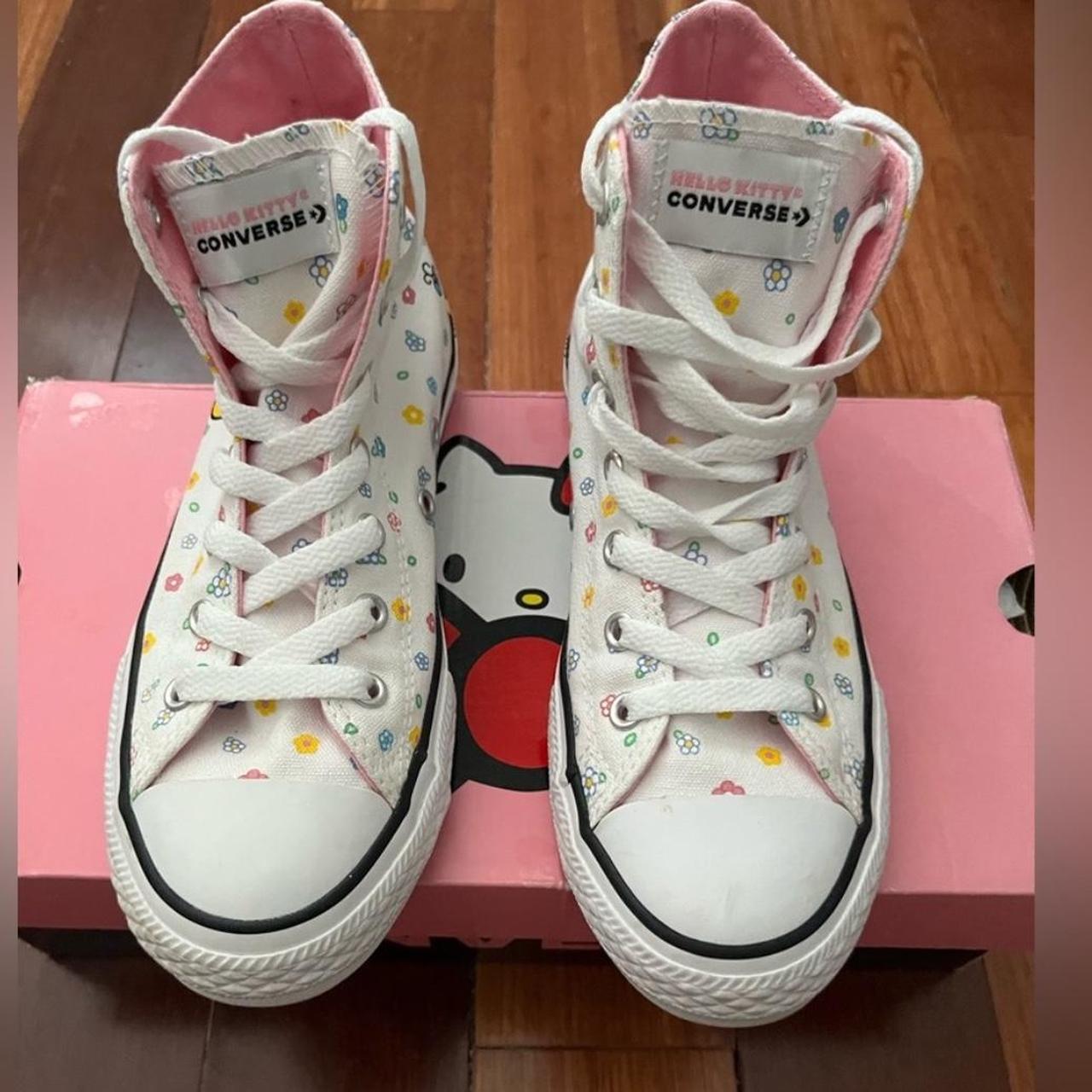 Rate Hello Kitty high top converse Size 3 in kids - Depop