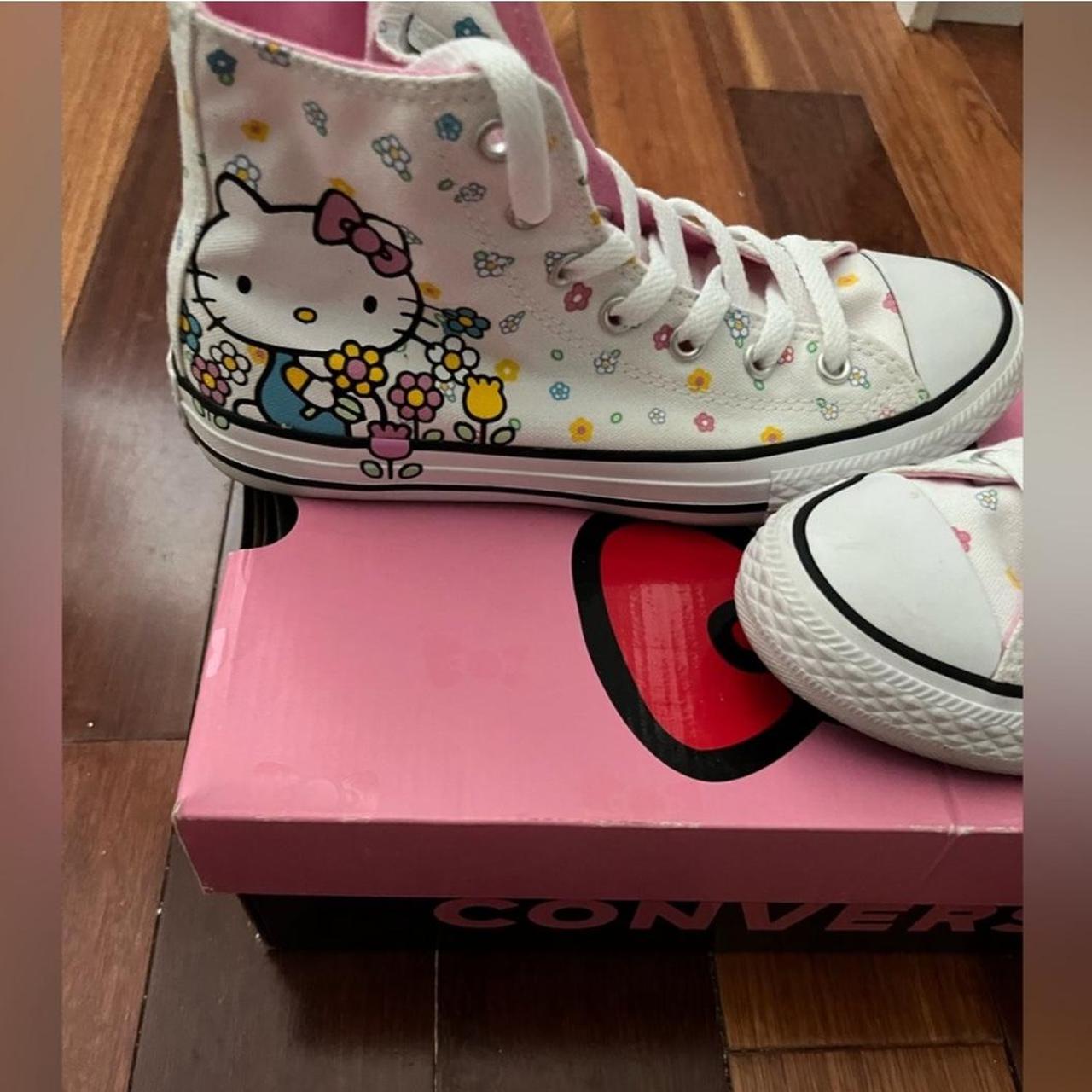 Rate Hello Kitty high top converse Size 3 in kids - Depop