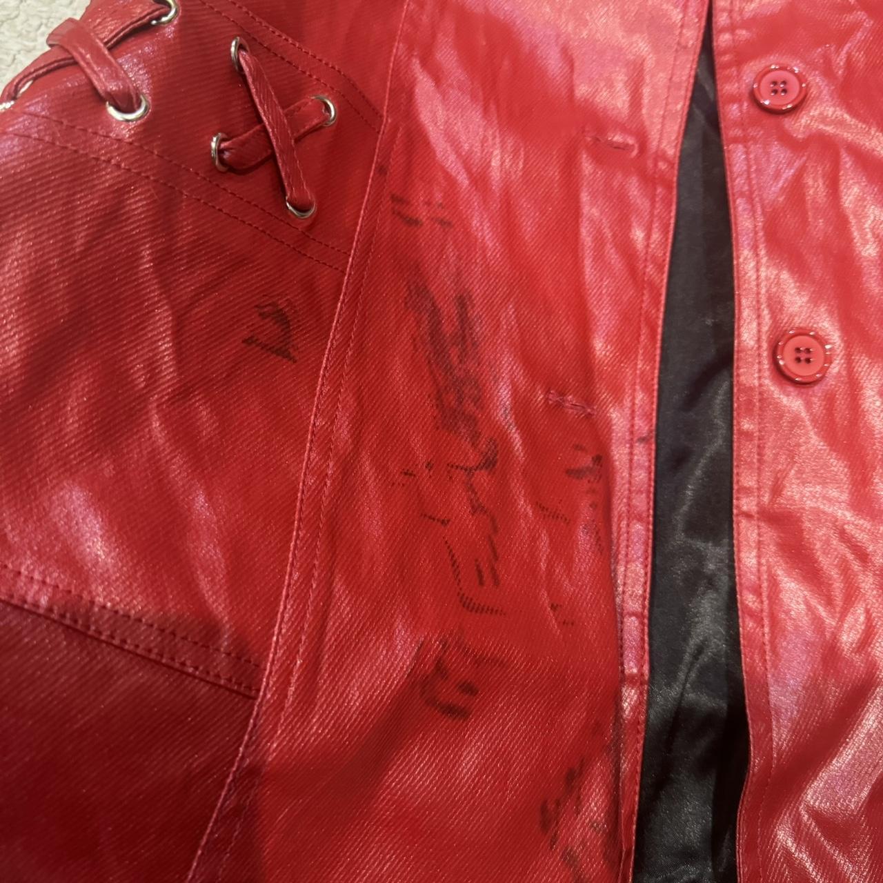 Dollskill Delias Red Vinyl Coat button up collared... - Depop