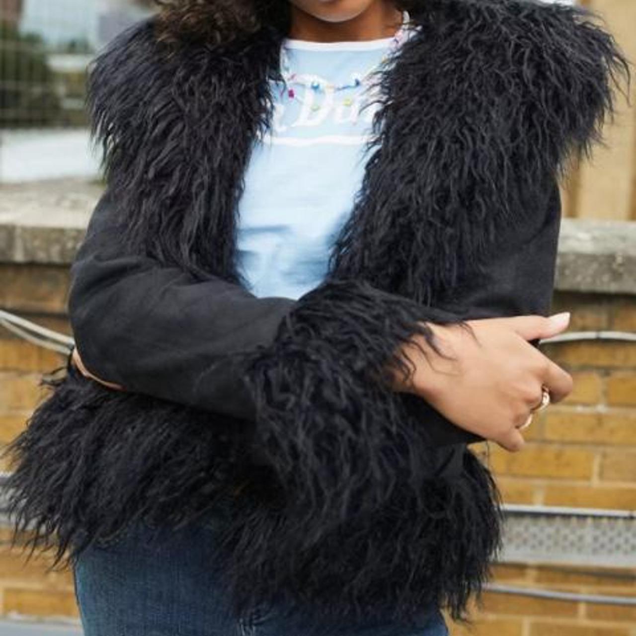 Urban Outfitters Black Afghan Jacket UO Y2K Faux... - Depop