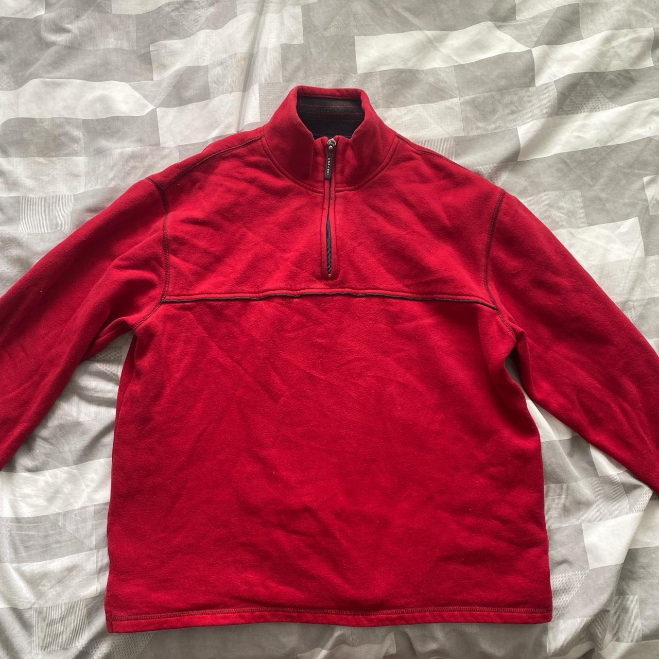 Soft Red Quarter-zip fleece. Size Large, would fit a... - Depop
