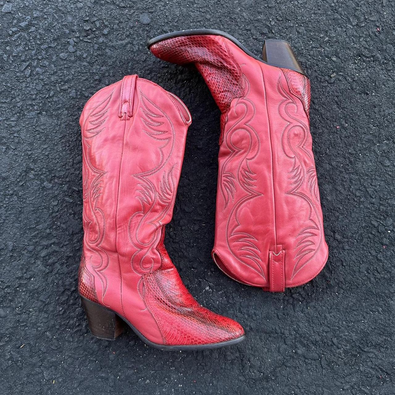 ACME Red Cowboy Boots women’s leather with snake... - Depop