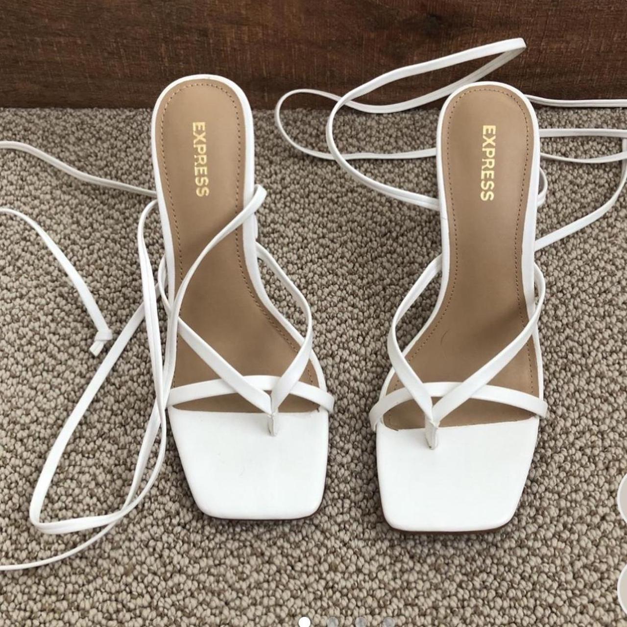 White strappy adjustable express heels #express... - Depop