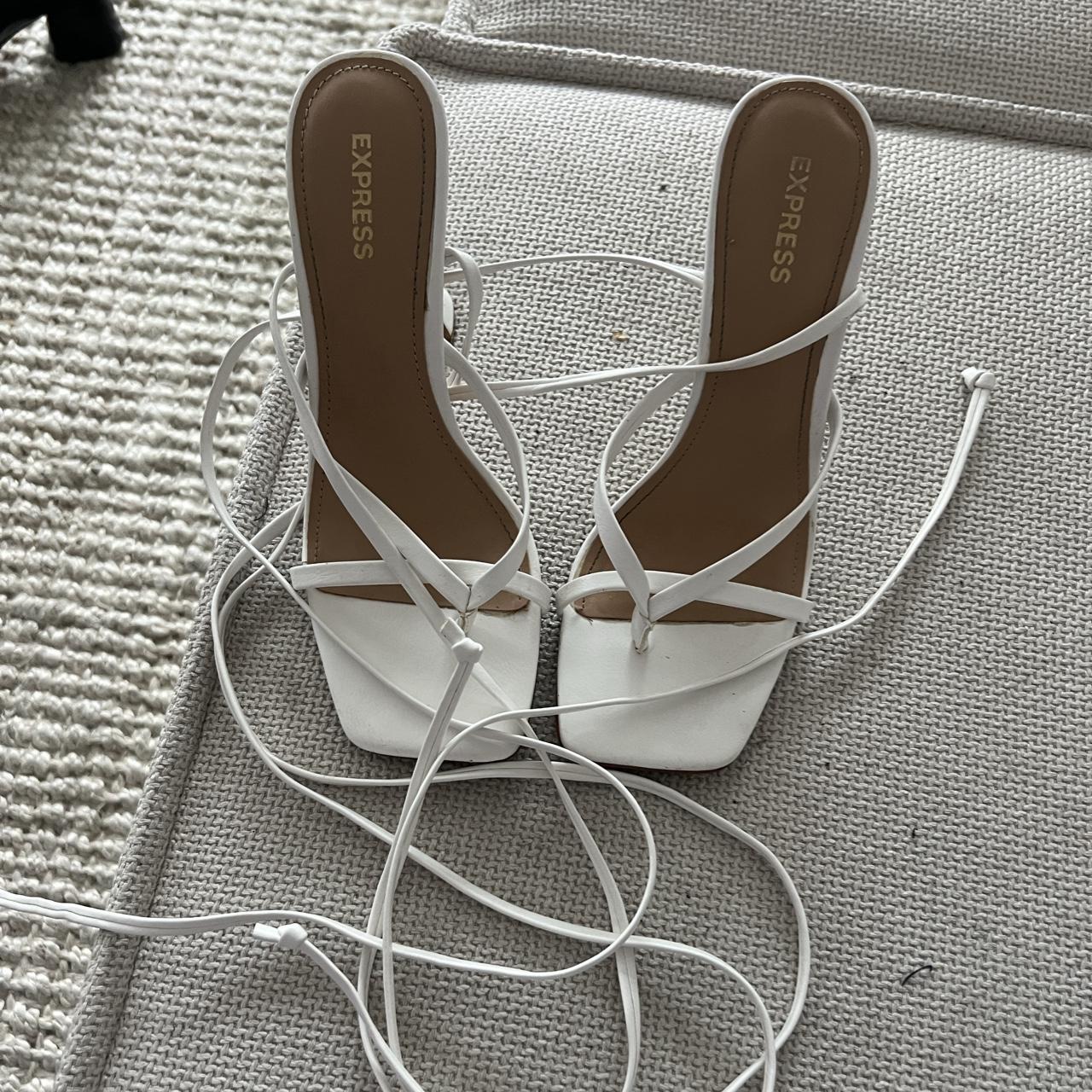 White strappy adjustable express heels #express... - Depop