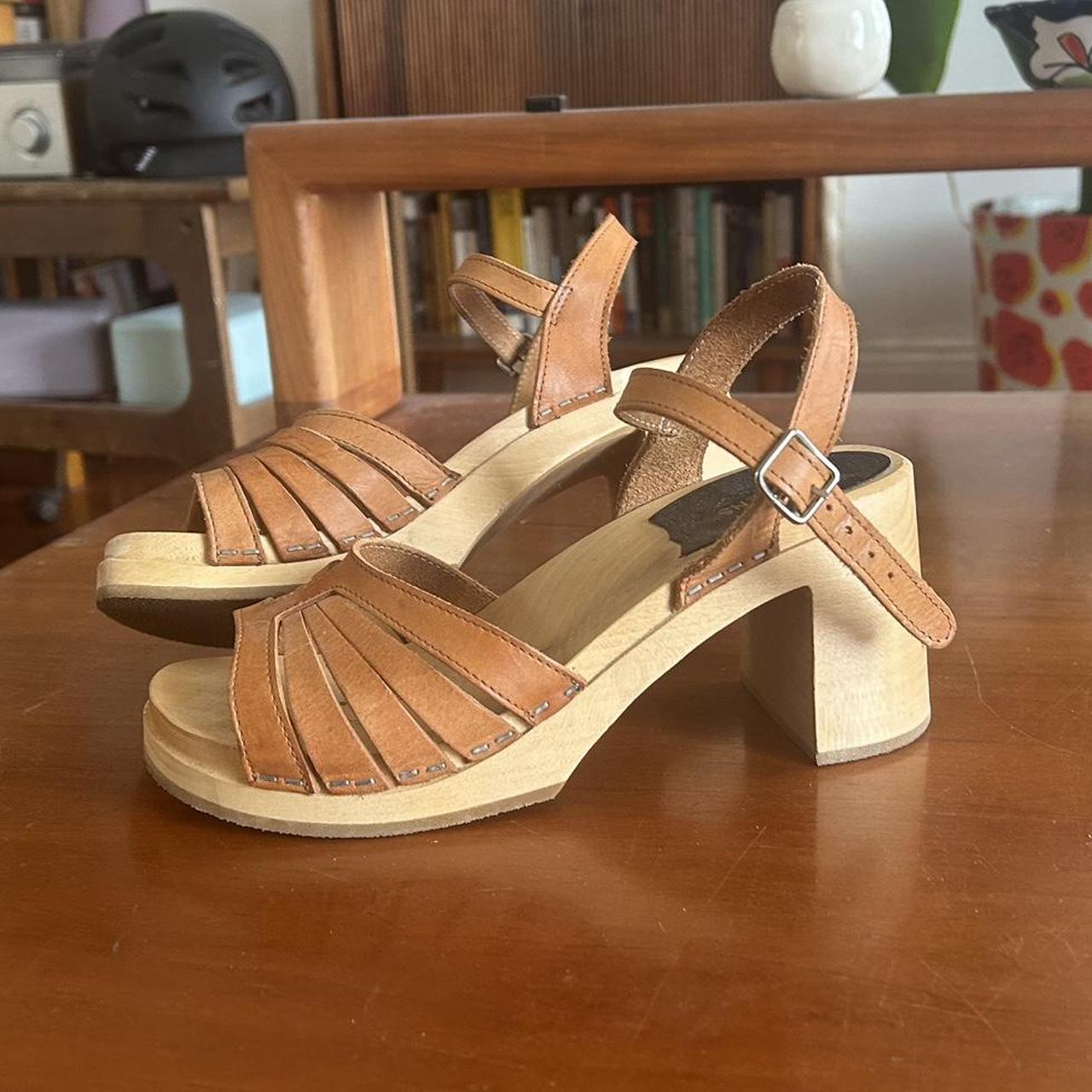 Retro Swedish hasbeen tan / cognac platform sandals,... - Depop