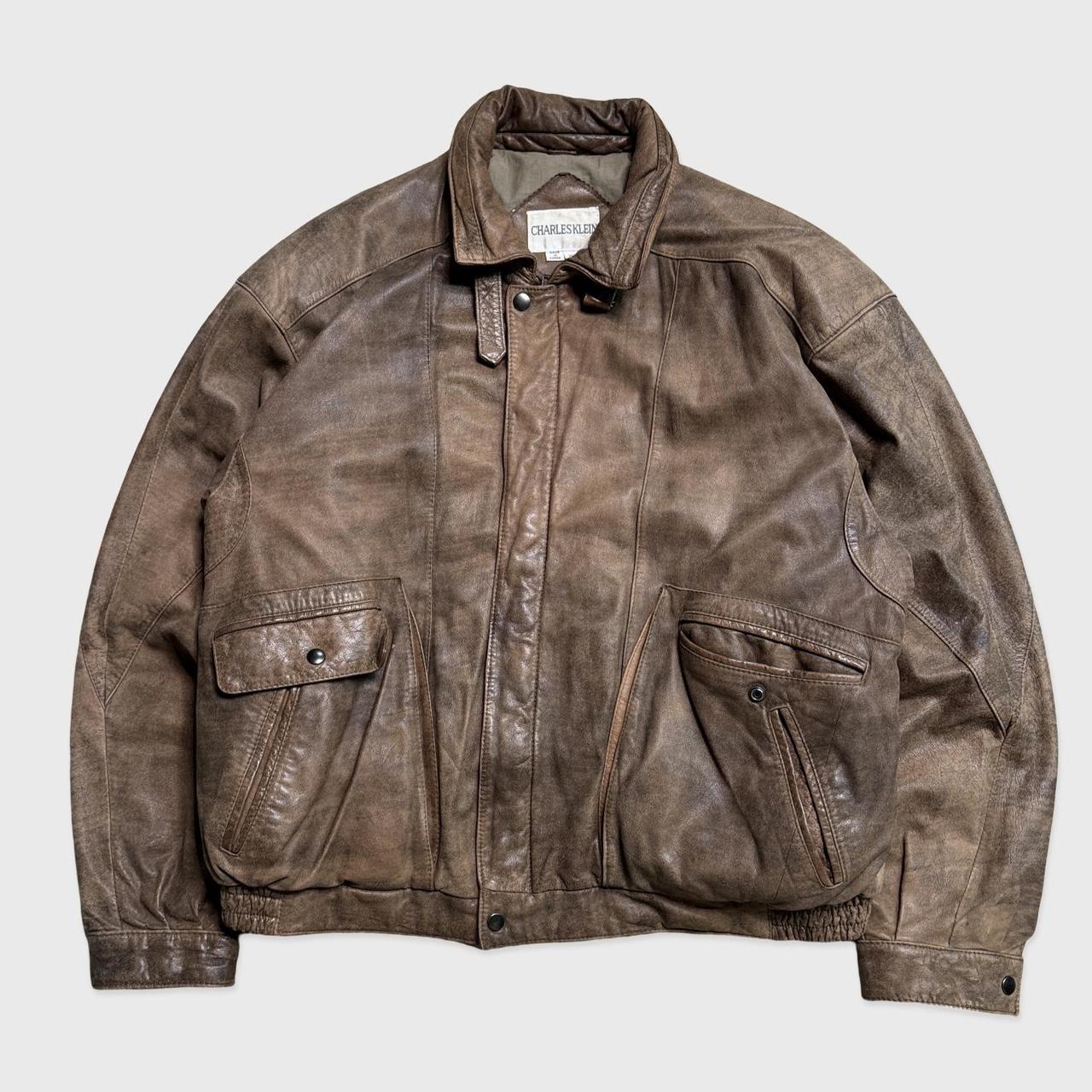 VINTAGE MILITARY STYLE LEATHER BOMBER JACKET... - Depop