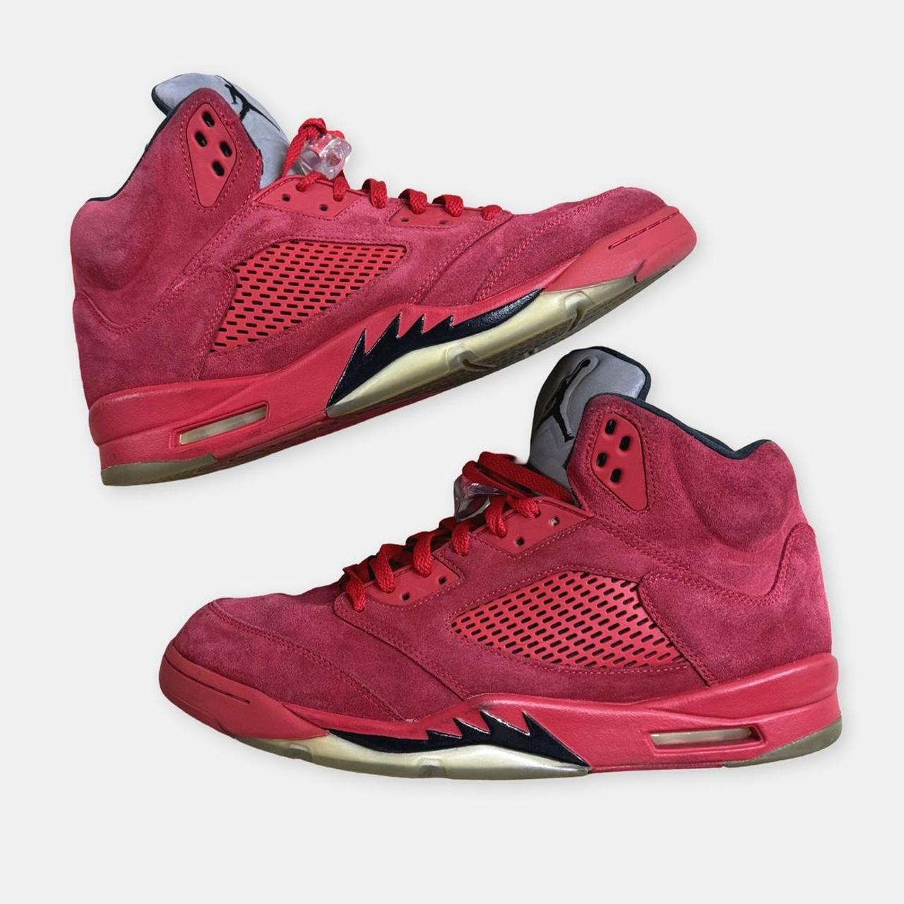 Nike Air Jordan 5 Retro Red Suede Sneakers... - Depop