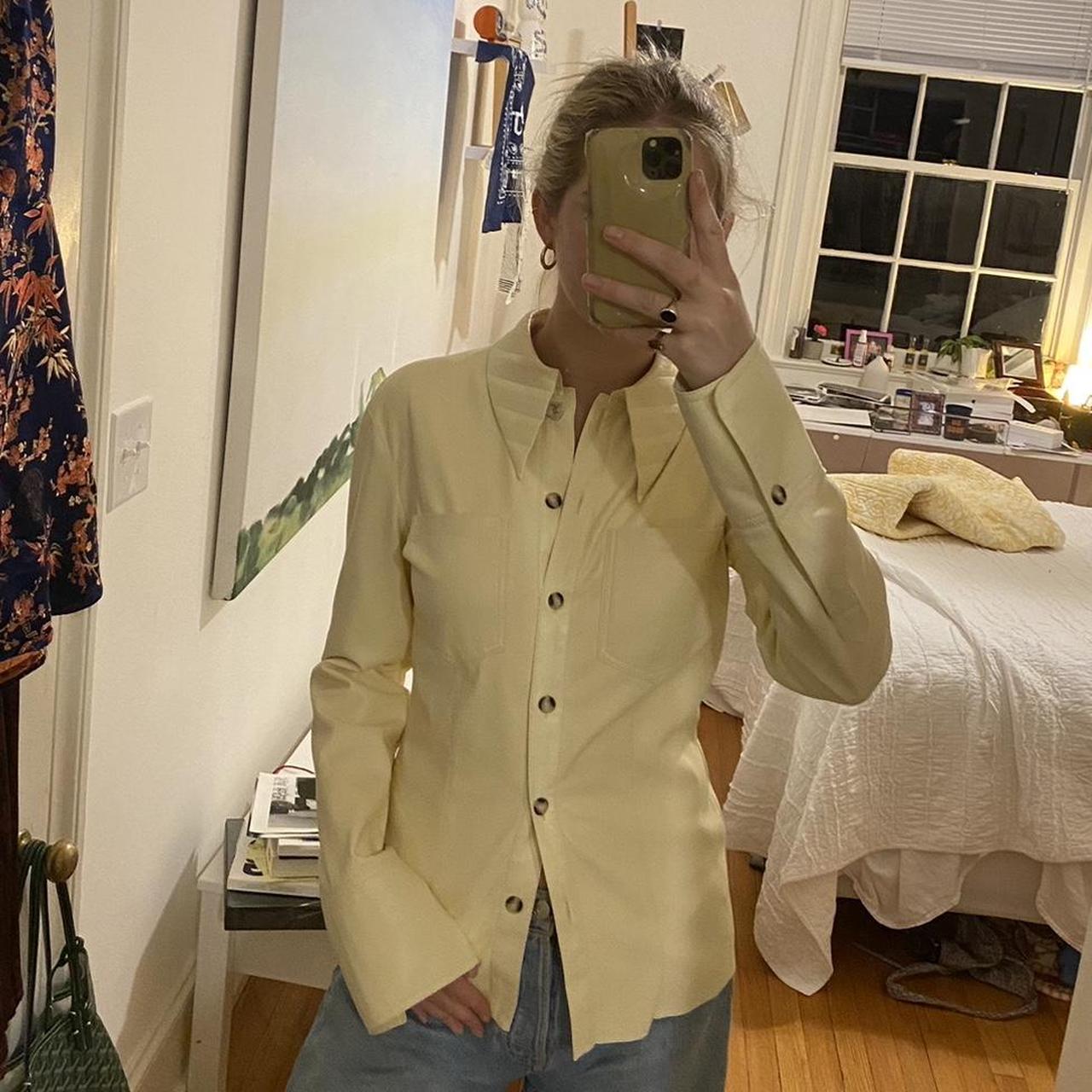 Nanushka priya vegan leather button down shirt size... - Depop