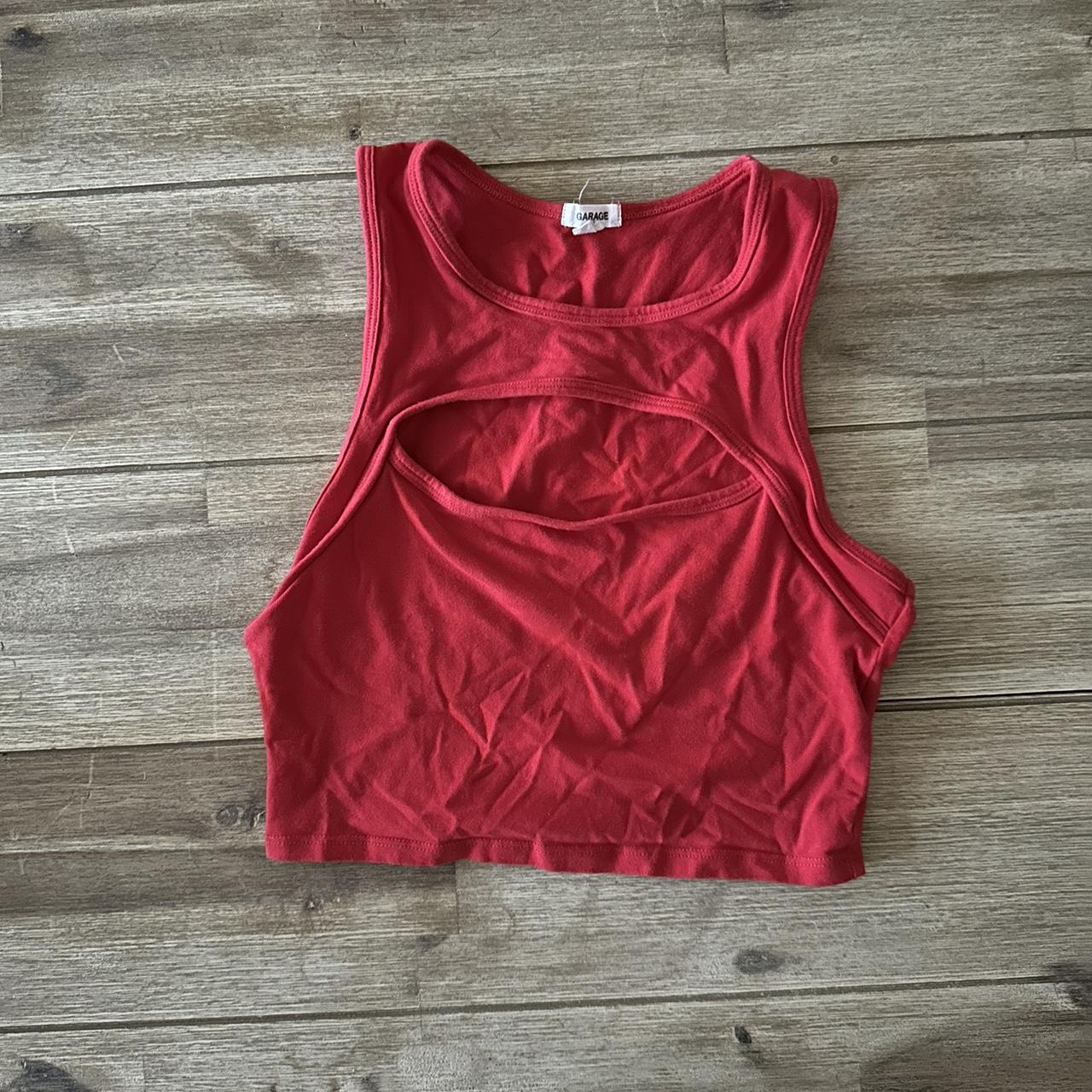 garage red tank with cutout #garage #aritzia #tank... - Depop