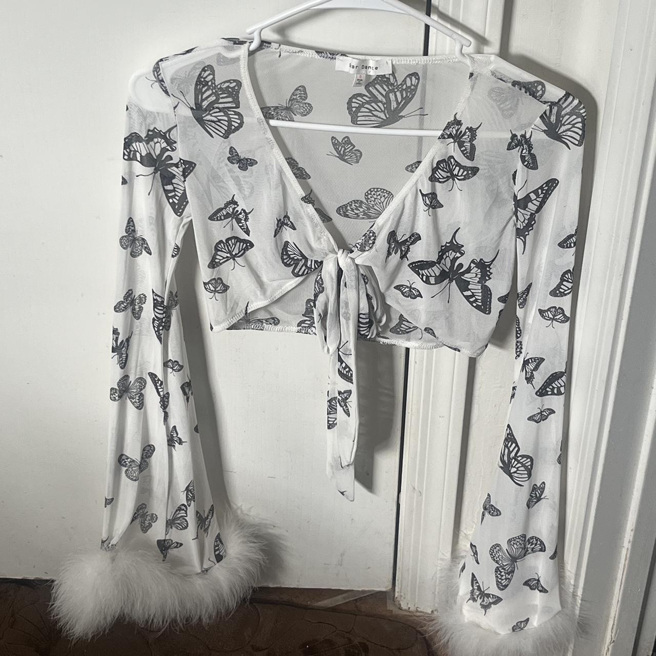 White Butterfly Wrapped Crop Top 🦋 Feathers on the... - Depop