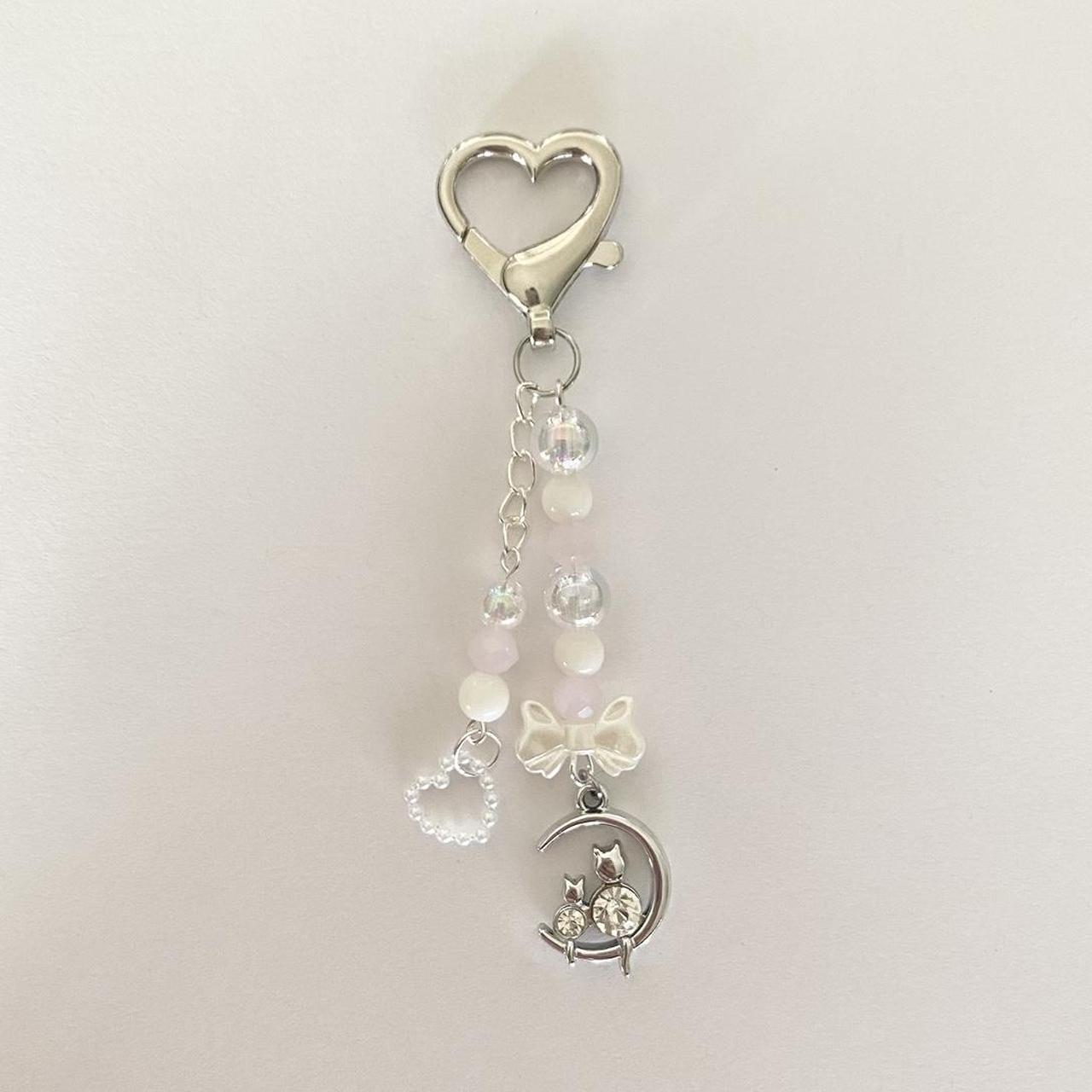 pink & white cat moon keychain