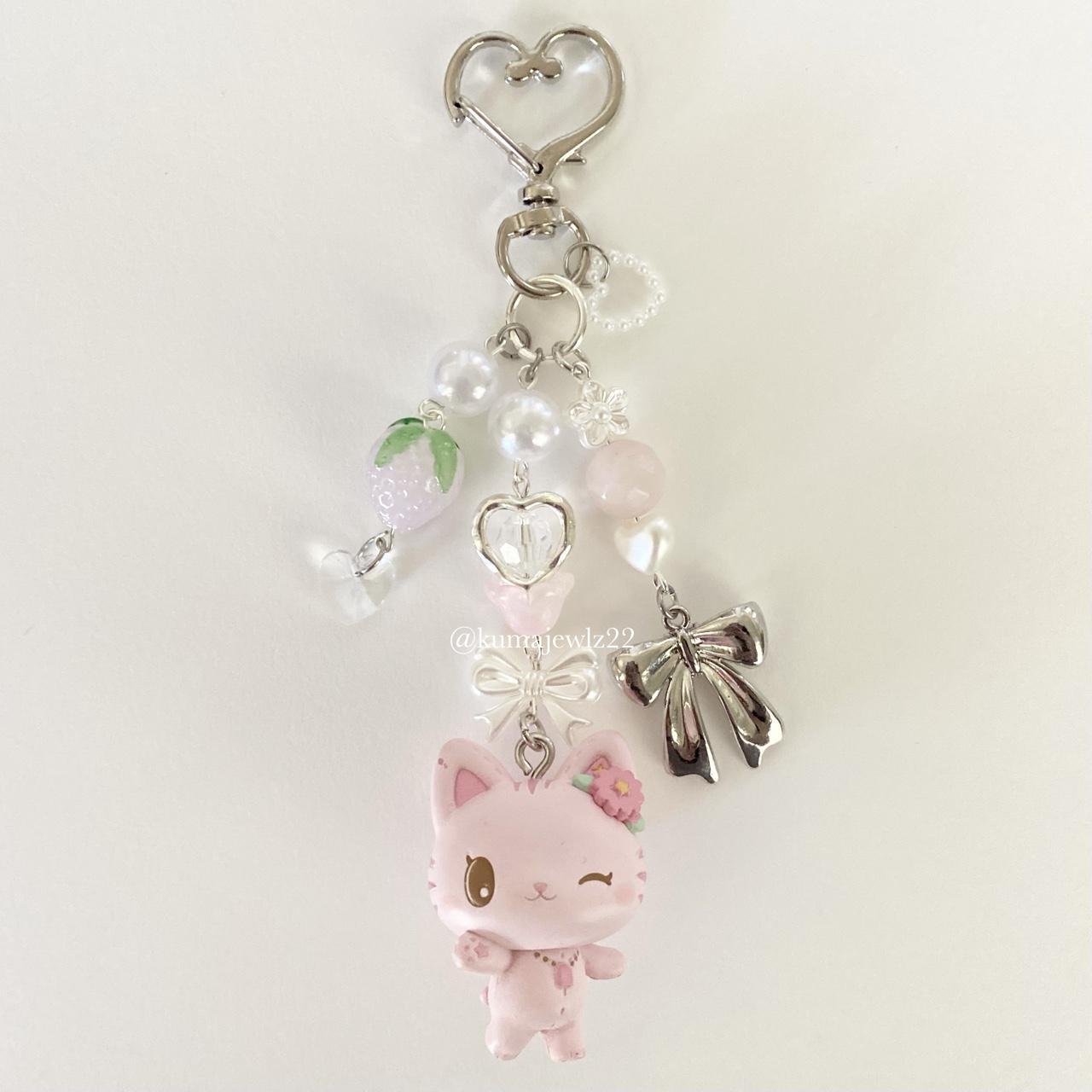 strawberry & bow pink cat keychain 🎀🤍 #kawaii... | Depop